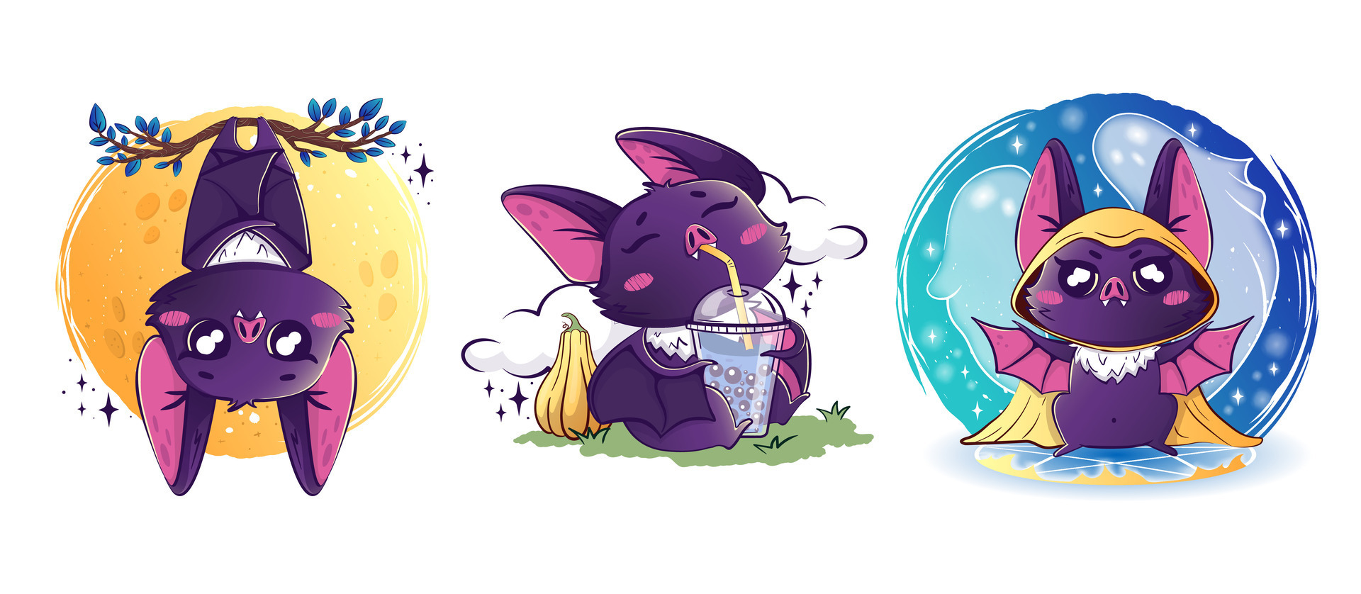 Set of bats for Halloween. Characters in Halloween costumes. Cute ...