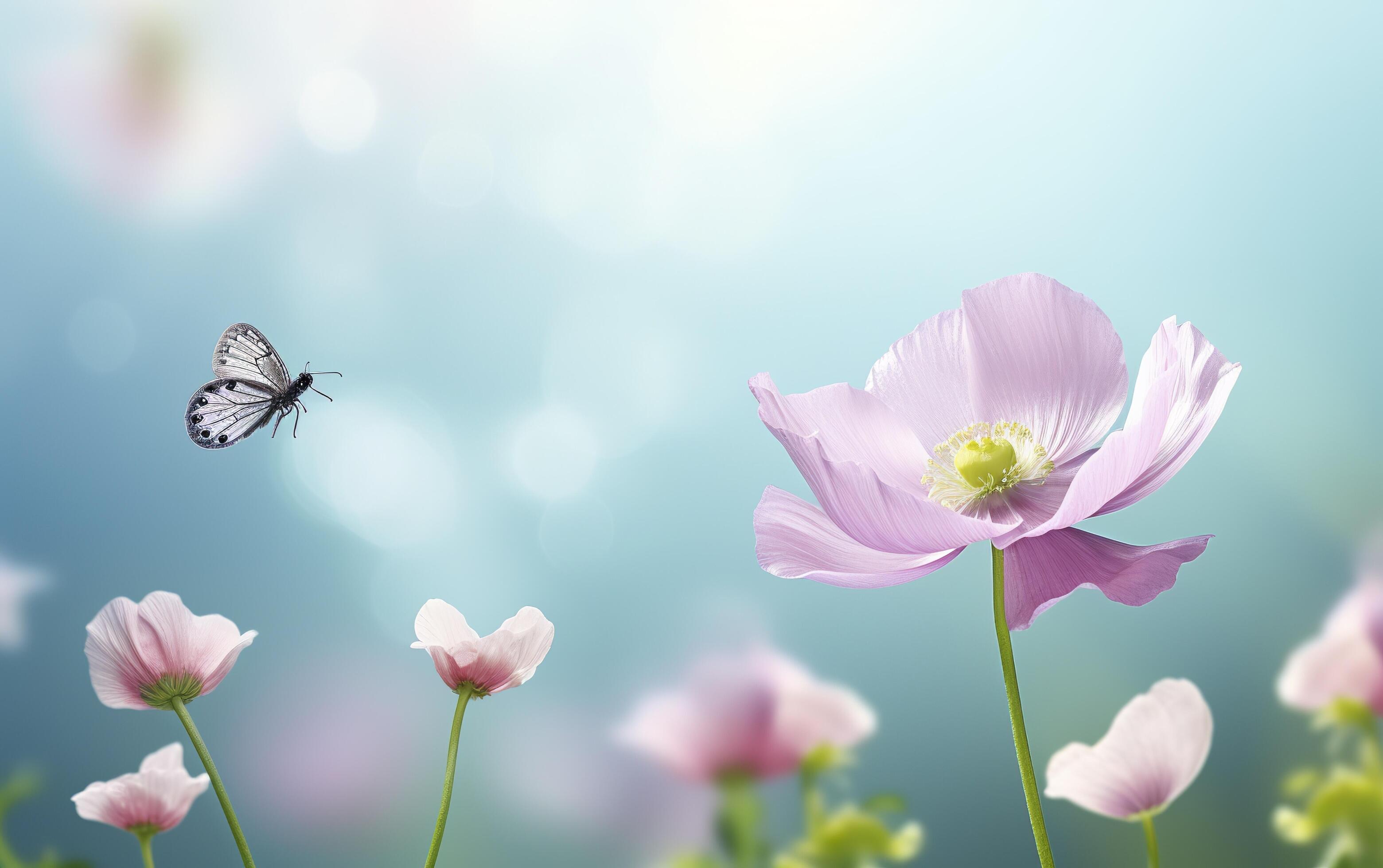 Fresh spring morning on nature and fluttering butterflies on a soft ... Fresh spring morning on nature and fluttering butterflies on a soft ...