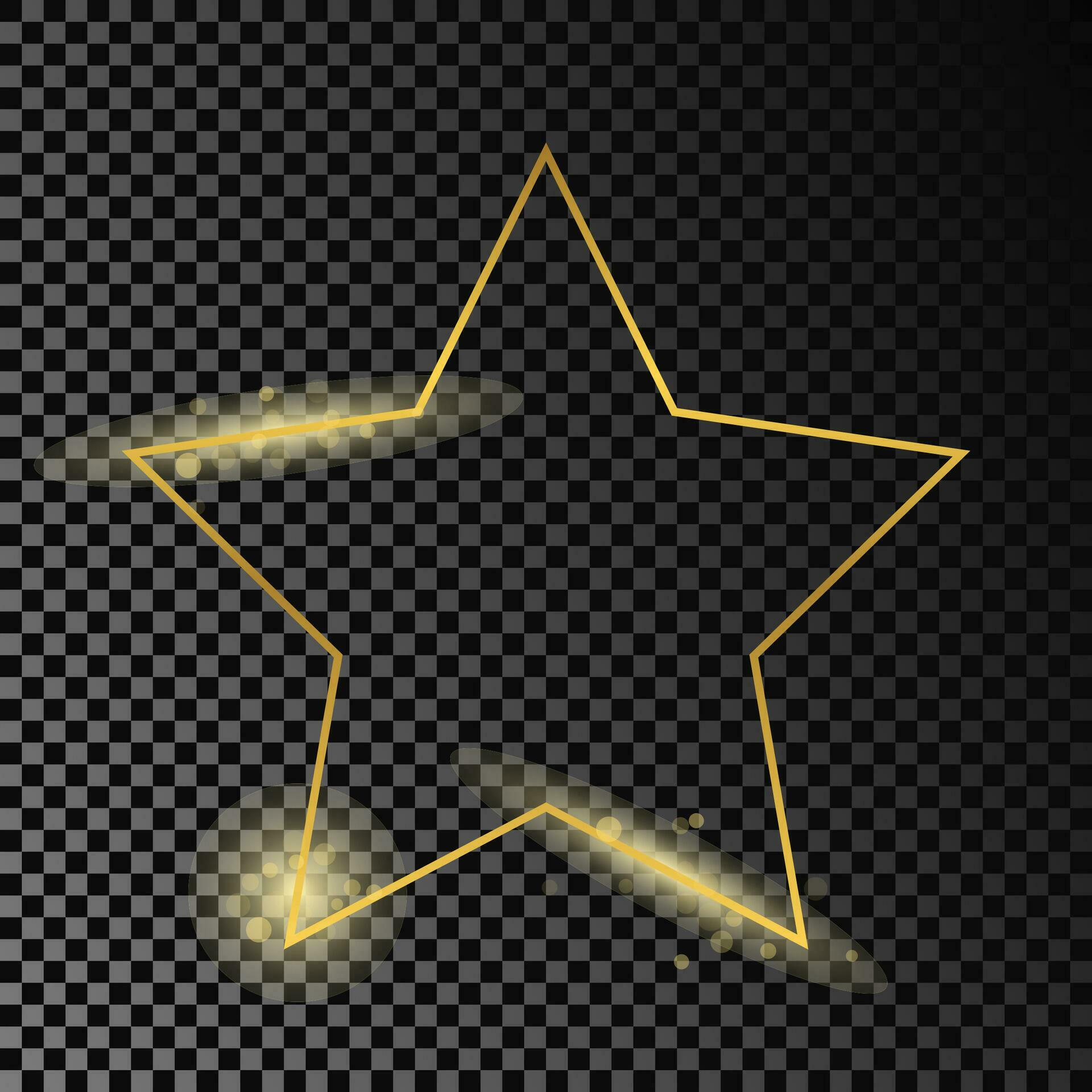 Gold glowing star shape frame isolated on dark background. Shiny frame with glowing effects ...