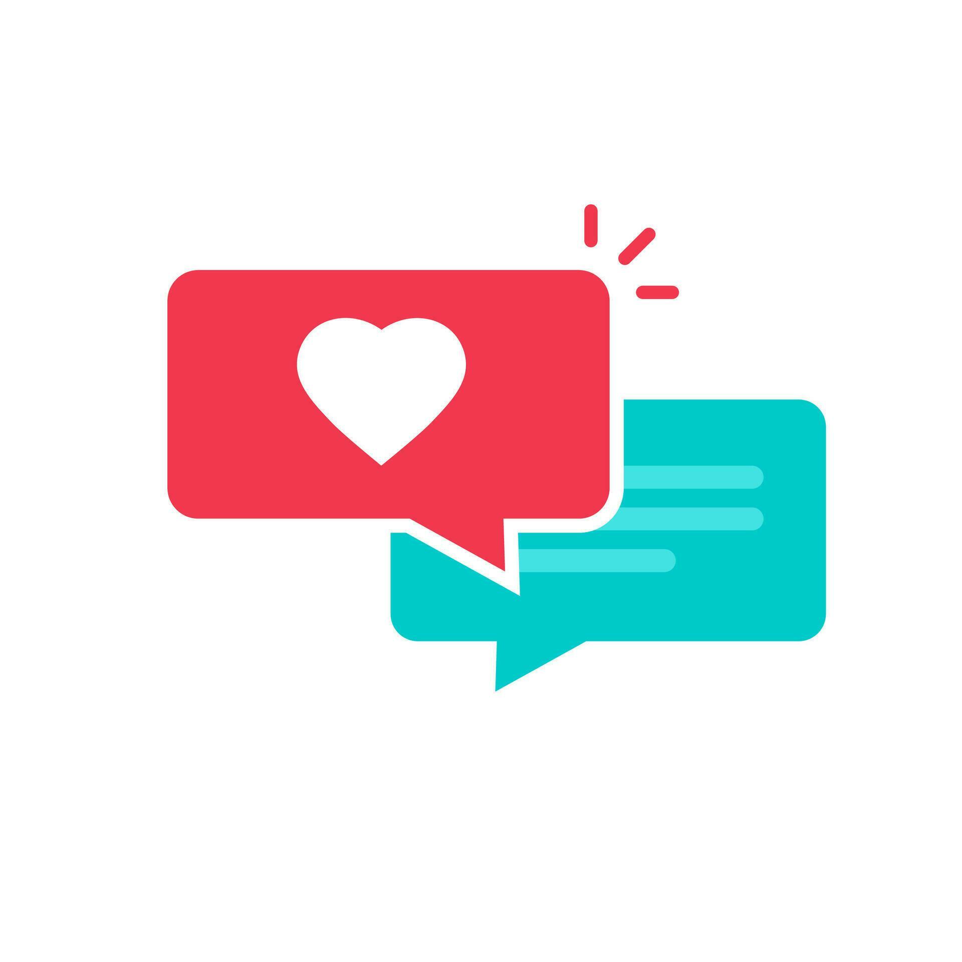Love chat vector icon, flat cartoon chatting bubbles with heart isolated on white symbol ...