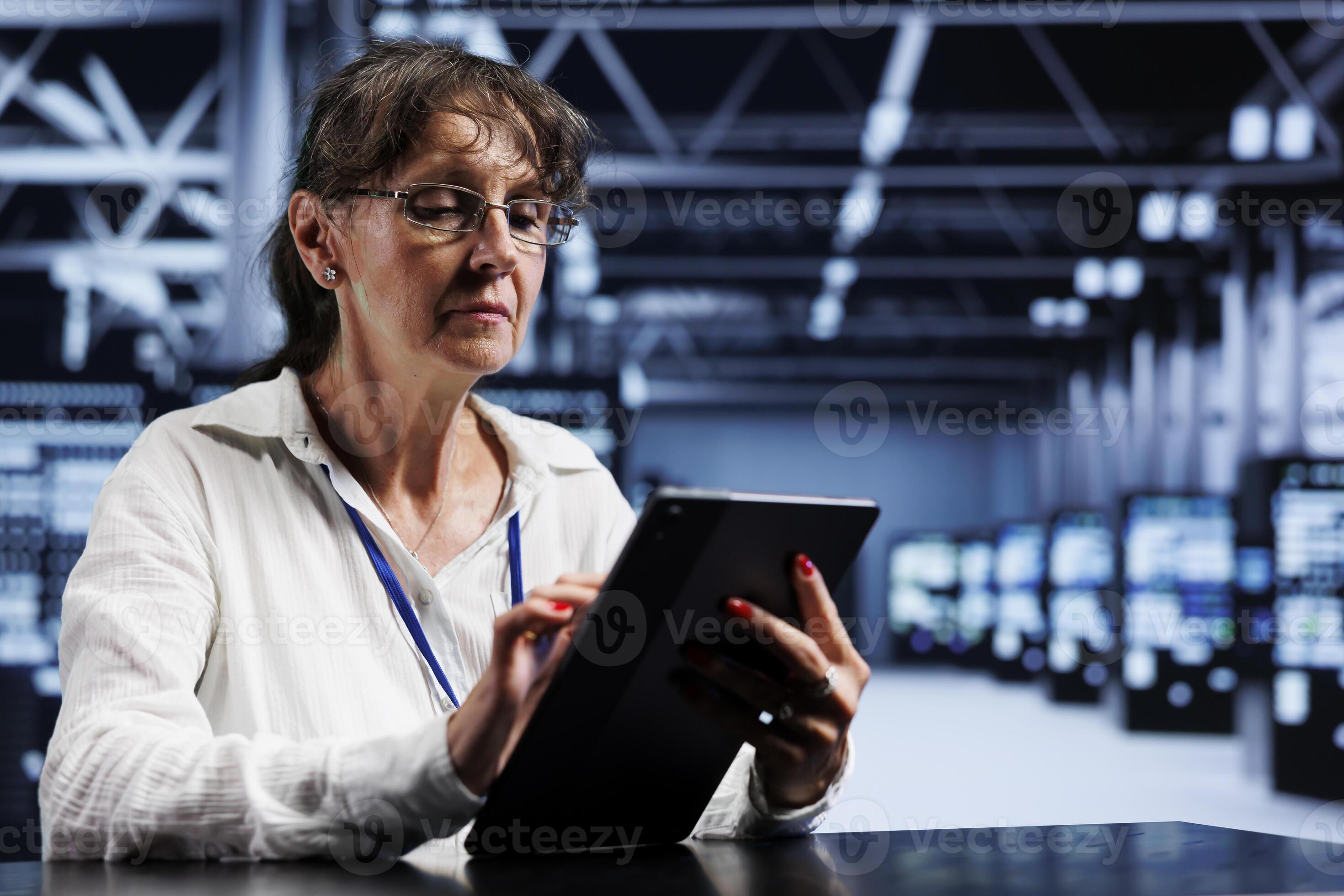 Senescent System Administrator Using Tablet To Assess Server