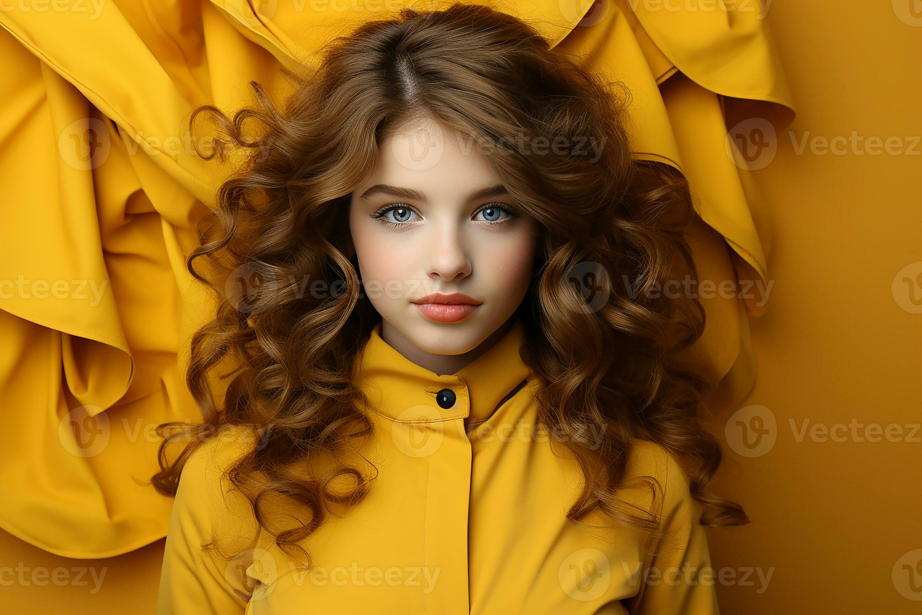 Ai generated studio portrait of cutle little curly ginger girl on ...