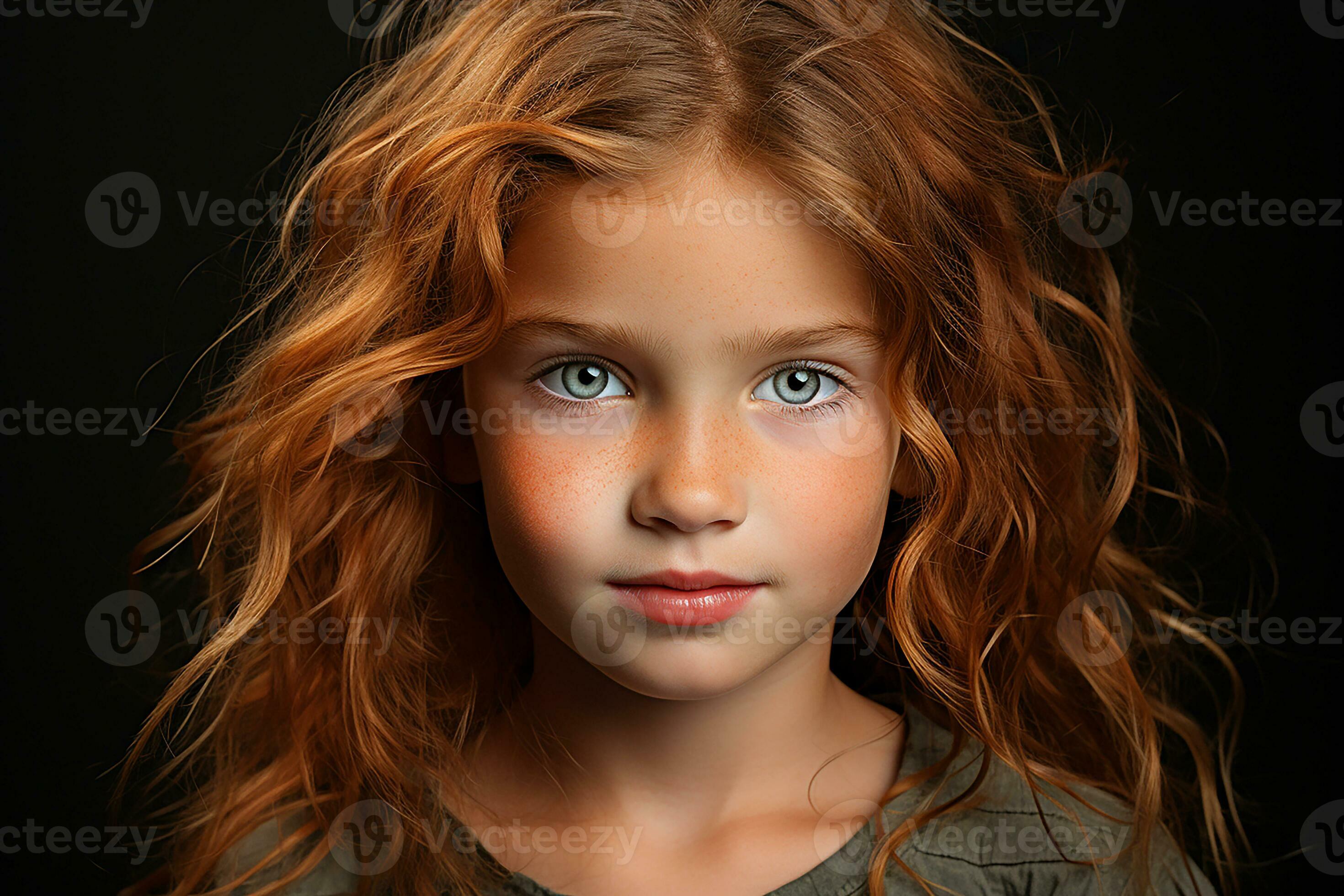Ai generated studio portrait of cutle little curly ginger girl on ...