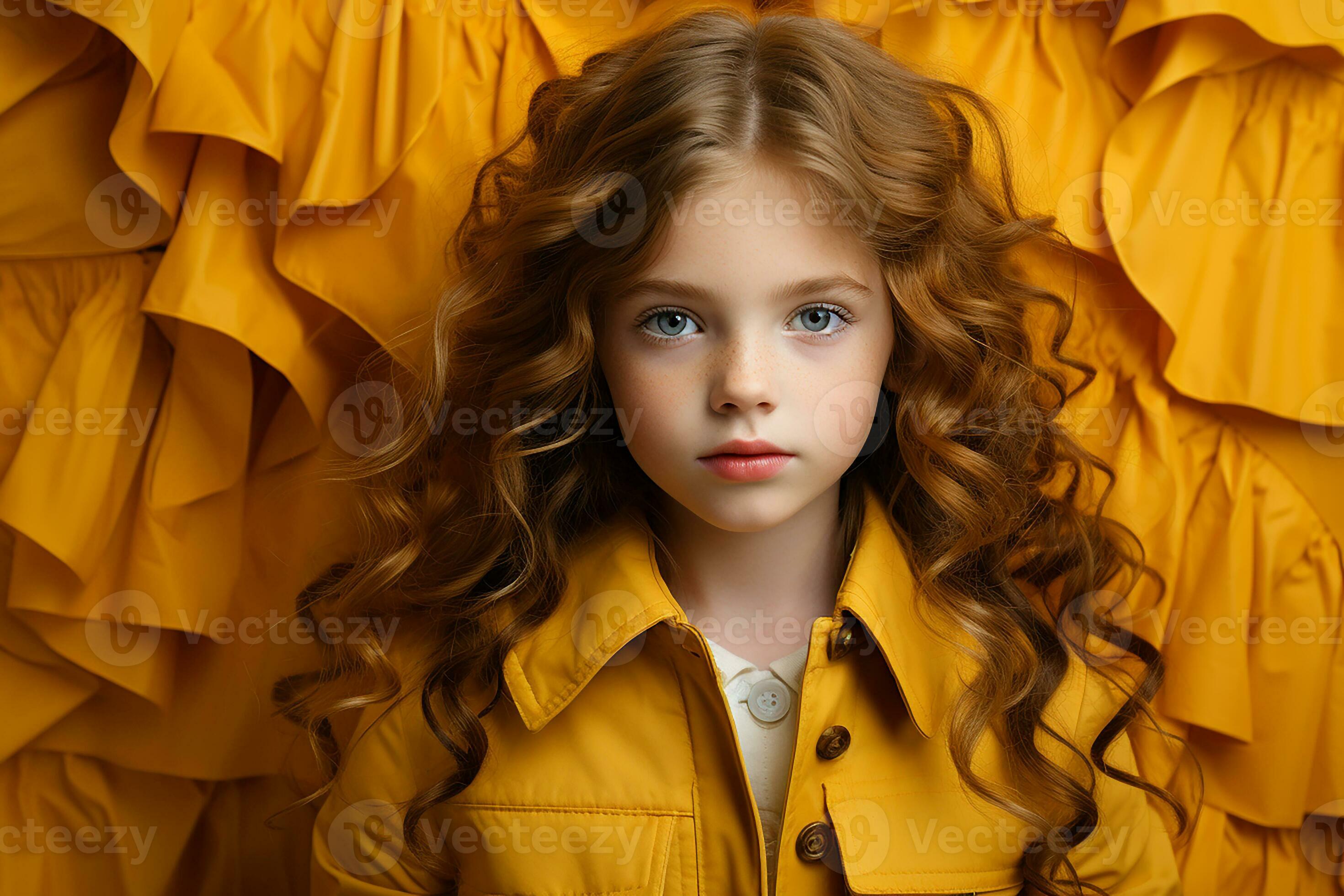 Ai generated studio portrait of cutle little curly ginger girl on ...