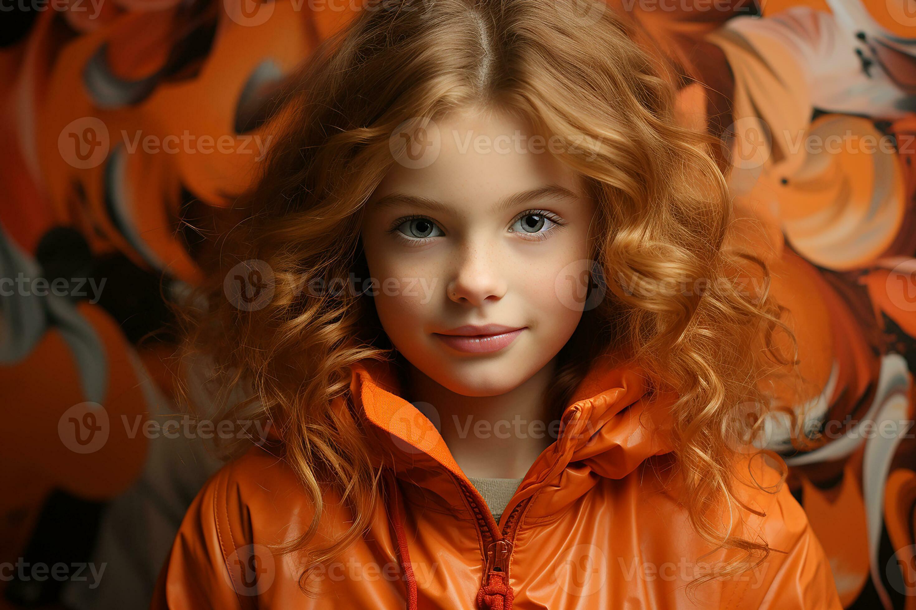 Ai generated studio portrait of cutle little curly ginger girl on ...