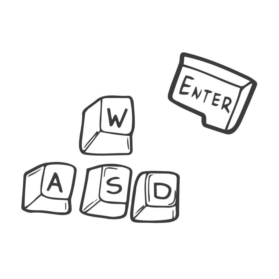 Doodle keyboard buttons sketch in vector. WASD and enter button ...