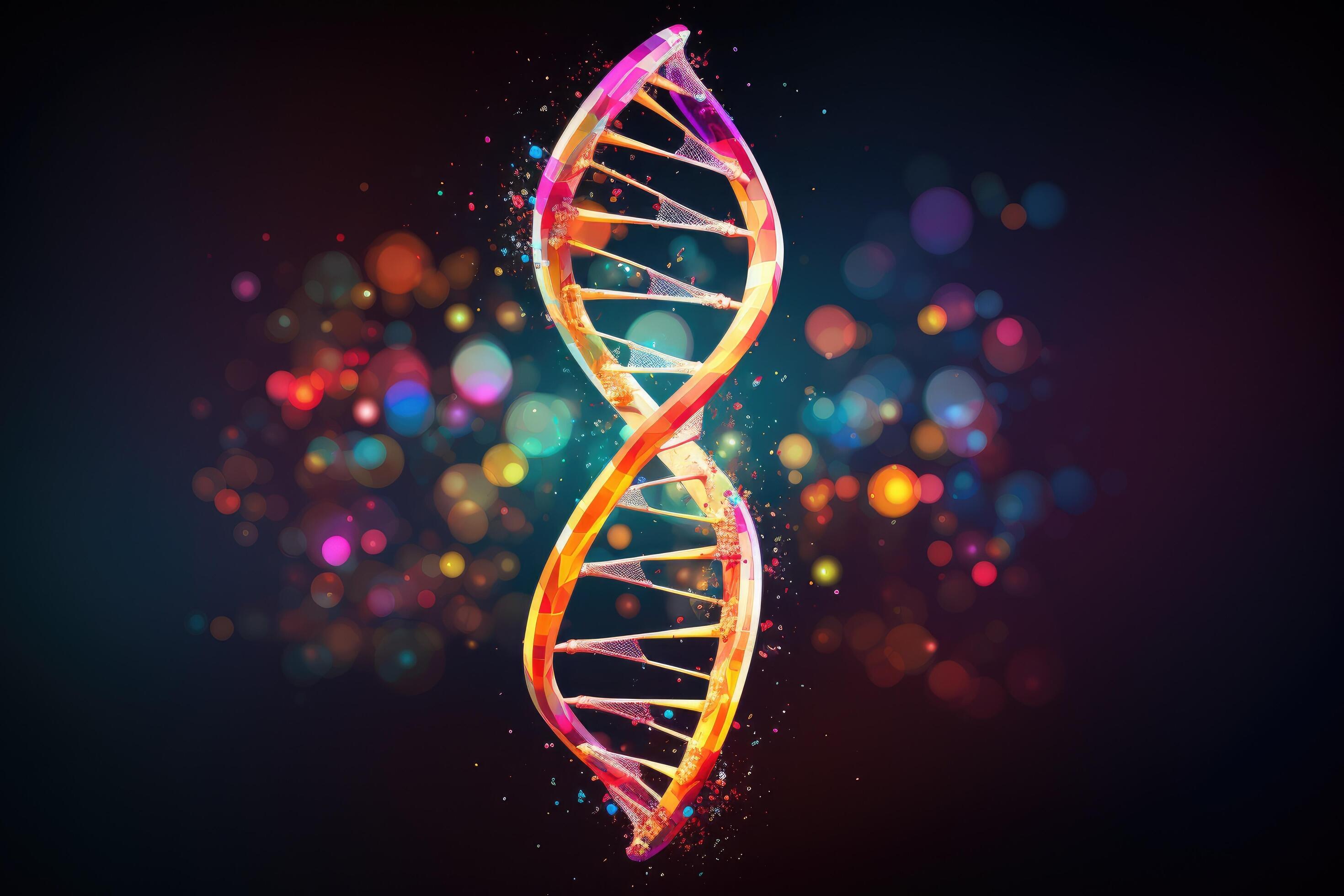 DNA molecule on dark background. 3d illustration. Science concept, code of genetic human Spiral ...