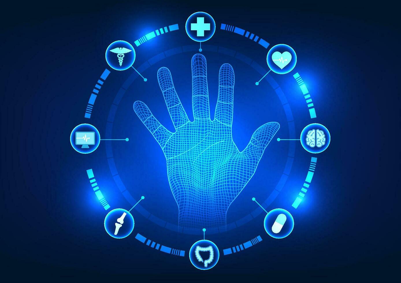 Medical technology Hand inside technology circle with doctor icon ...