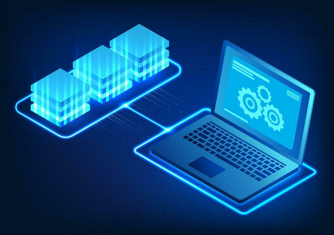 Computer technology The screen has gears that connect to the server ...