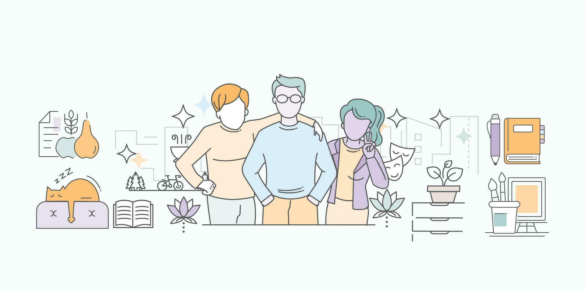 Vector line art illustration of family. Father, mother and son ...