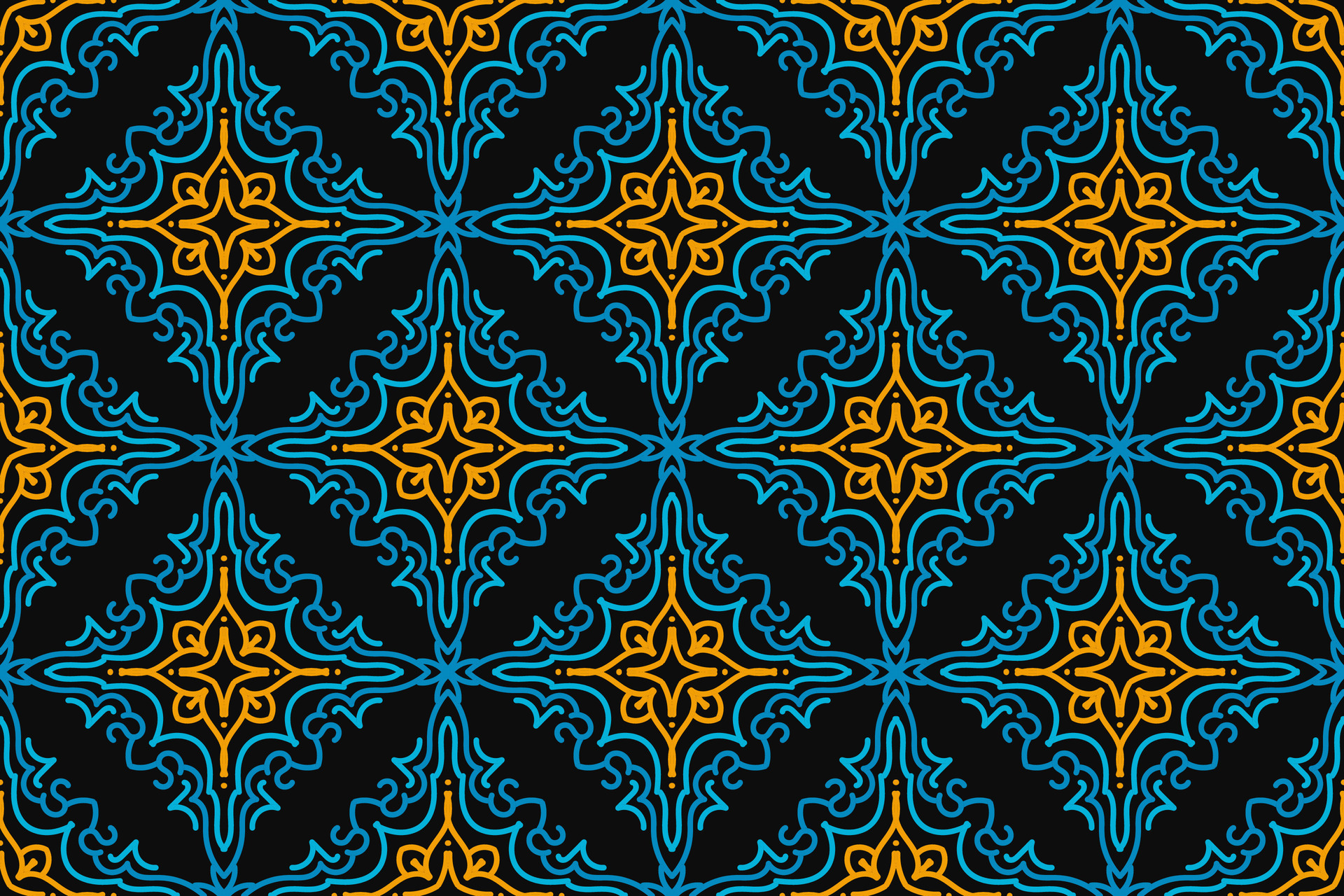 Pattern With Floral And Geometric Elements Intersecting Curved And