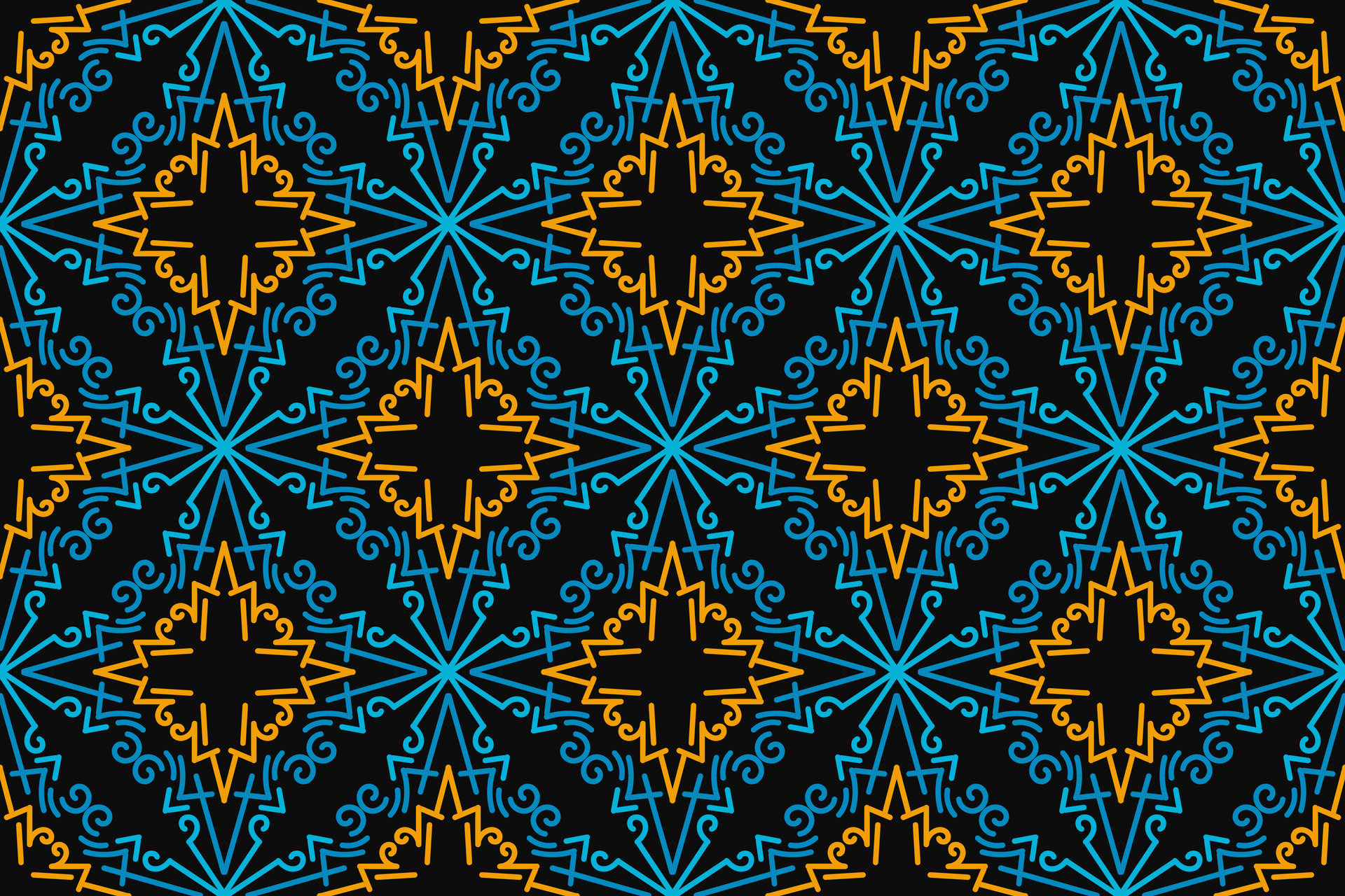 Pattern With Floral And Geometric Elements Intersecting Curved And
