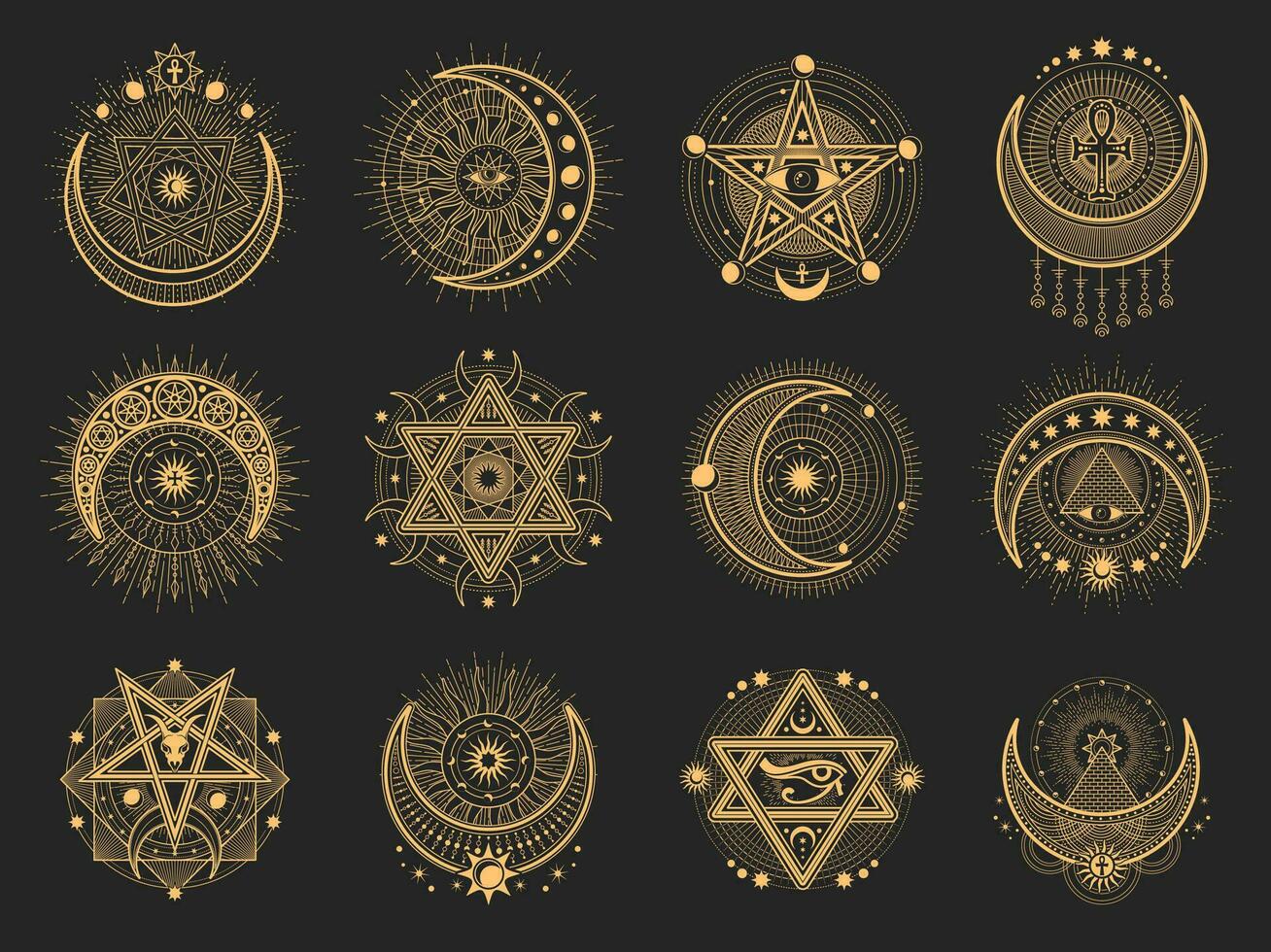 Magic esoteric and occult symbols or icons 31742705 Vector Art at Vecteezy Magic esoteric and occult symbols or icons 31742705 Vector Art at Vecteezy