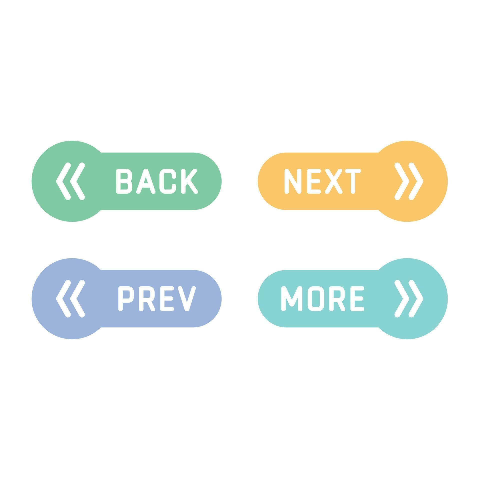 Prev, next and back vector buttons. Colorful web arrow button icons ...