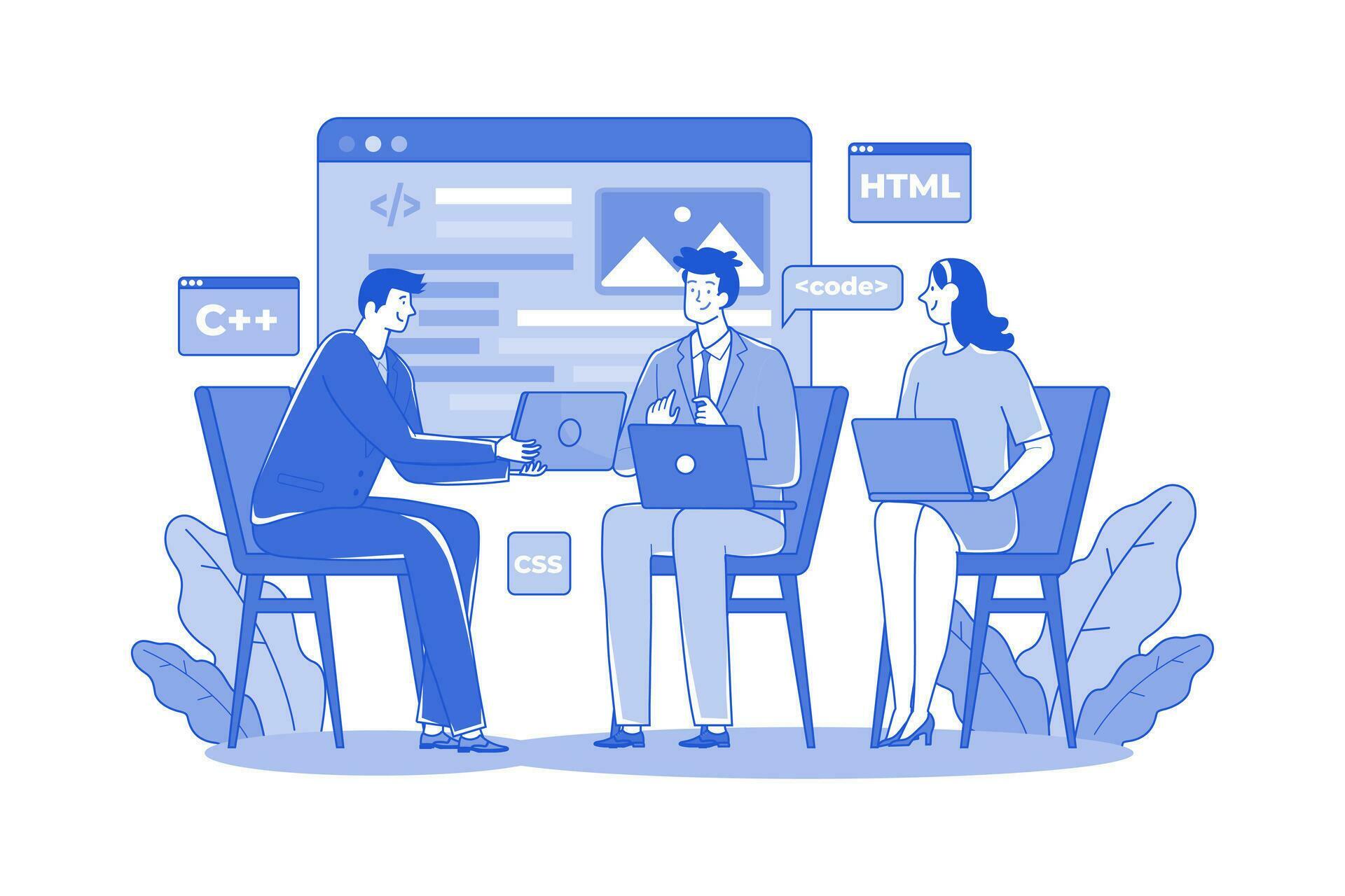 Team Writes Code Programming For App Or Website 31757227 Vector Art at ...