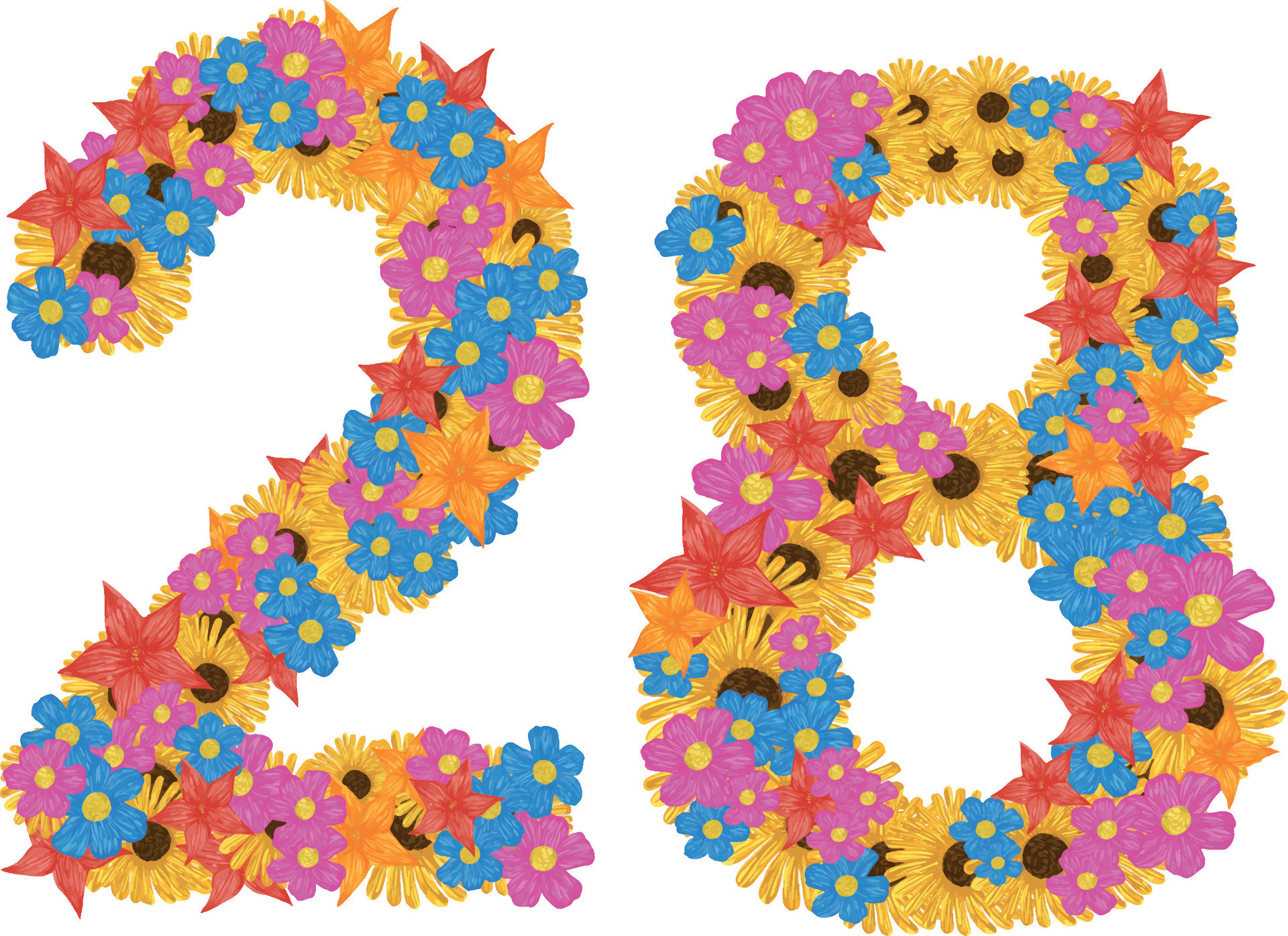 el número 28 es hecho arriba de flores 31758500 Vector en Vecteezy