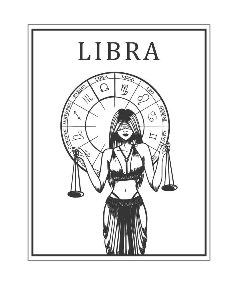 Illustration Of Monochrome Card With Astrological Sign And Romantic