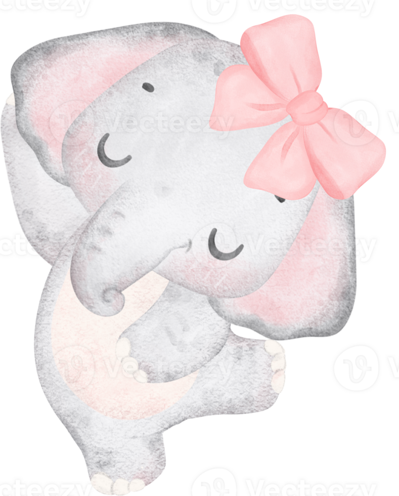 Cute Baby Elephant with Pink Bow Watercolor Nursery Art 31762574 PNG