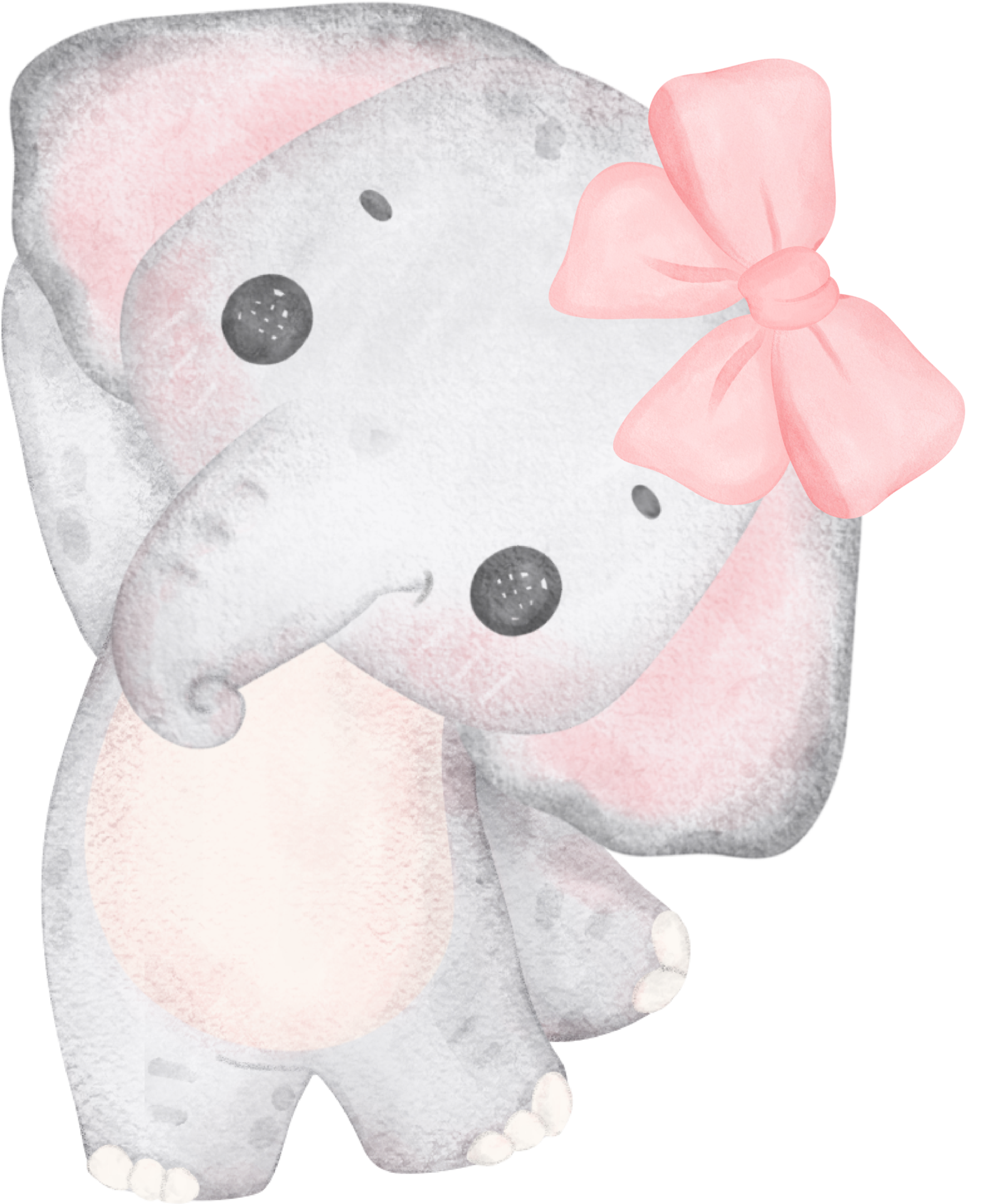 Cute Baby Elephant with Pink Bow Watercolor Nursery Art 31762579 PNG