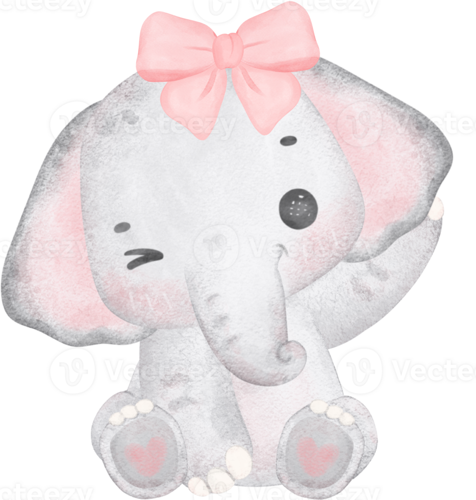 Cute Baby Elephant with Pink Bow Watercolor Nursery Art 31762582 PNG