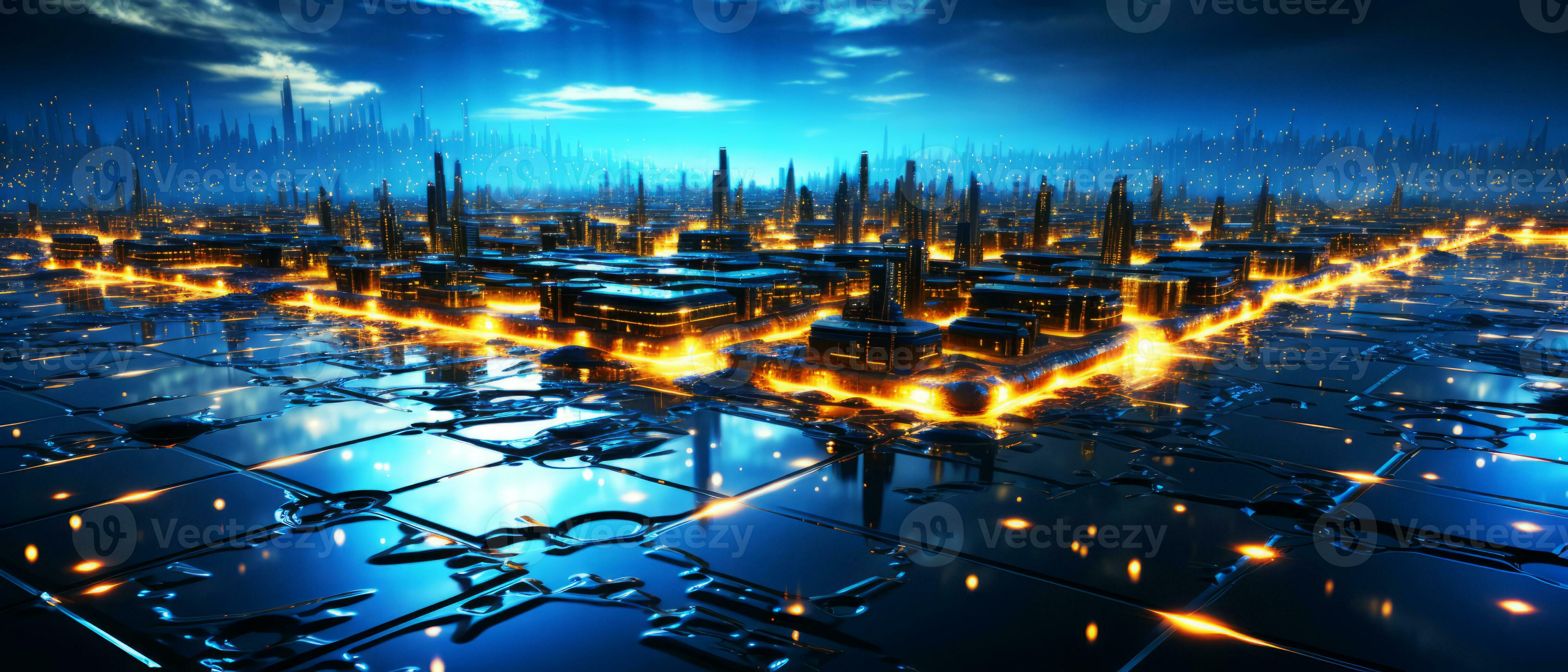 Abstract technology digital hi-tech city concept background. AI ...