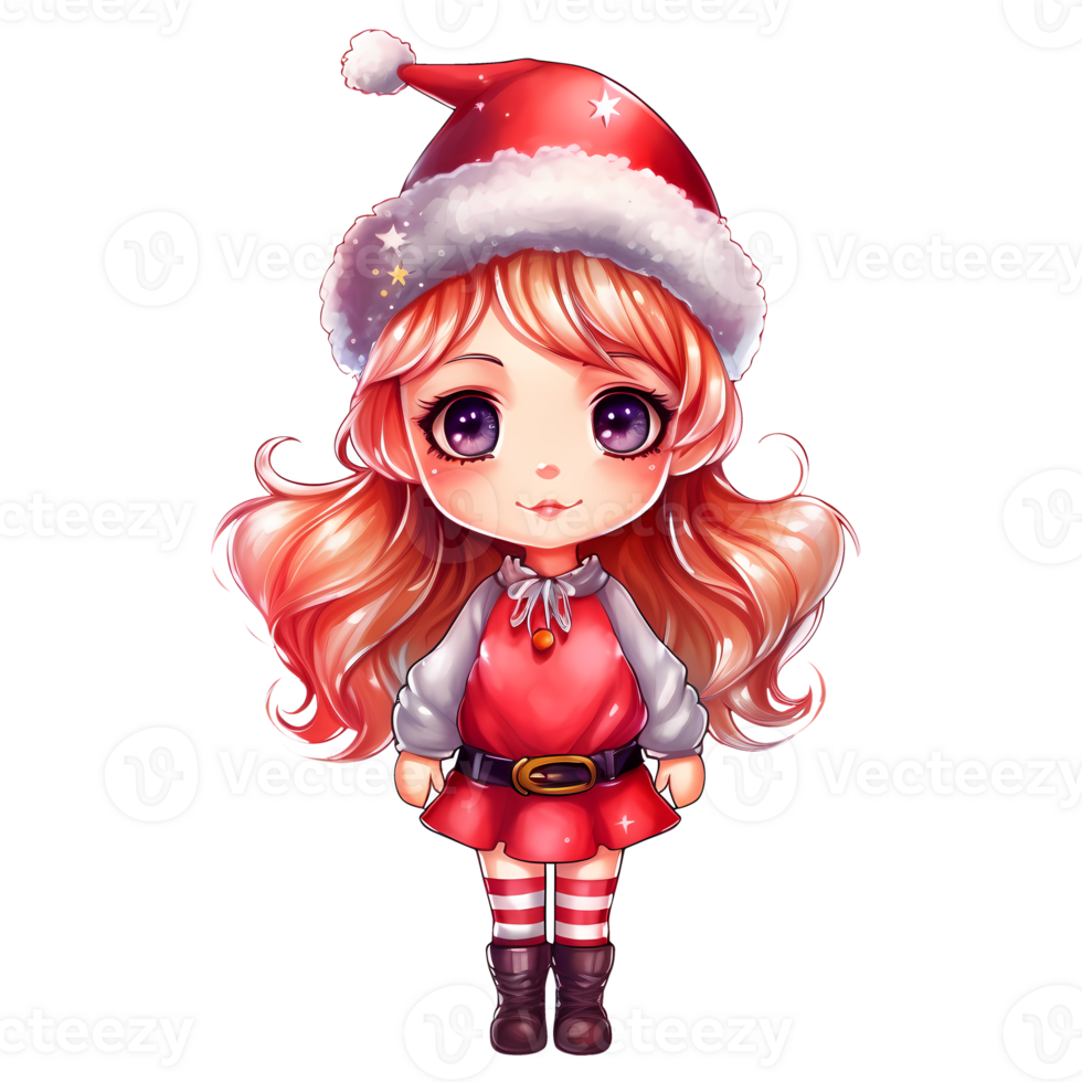 Watercolor Santa Elves Girl Christmas Clipart Illustration Ai