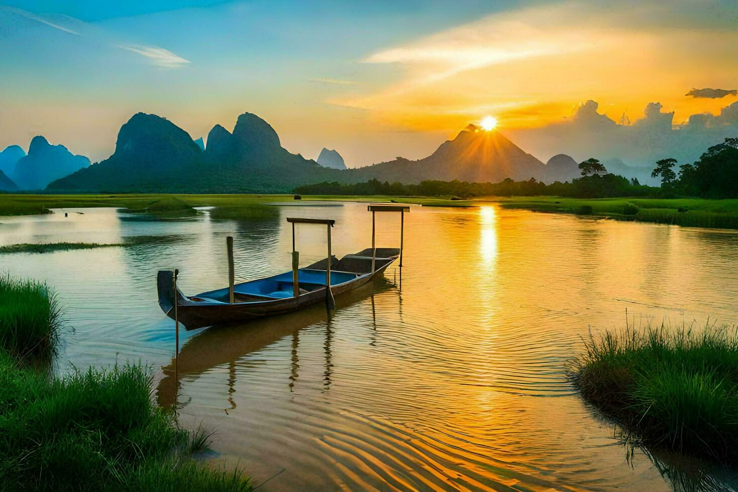 the li river, china, sunrise, mountains, landscape, landscape hd wallpaper. AI-Generated ...