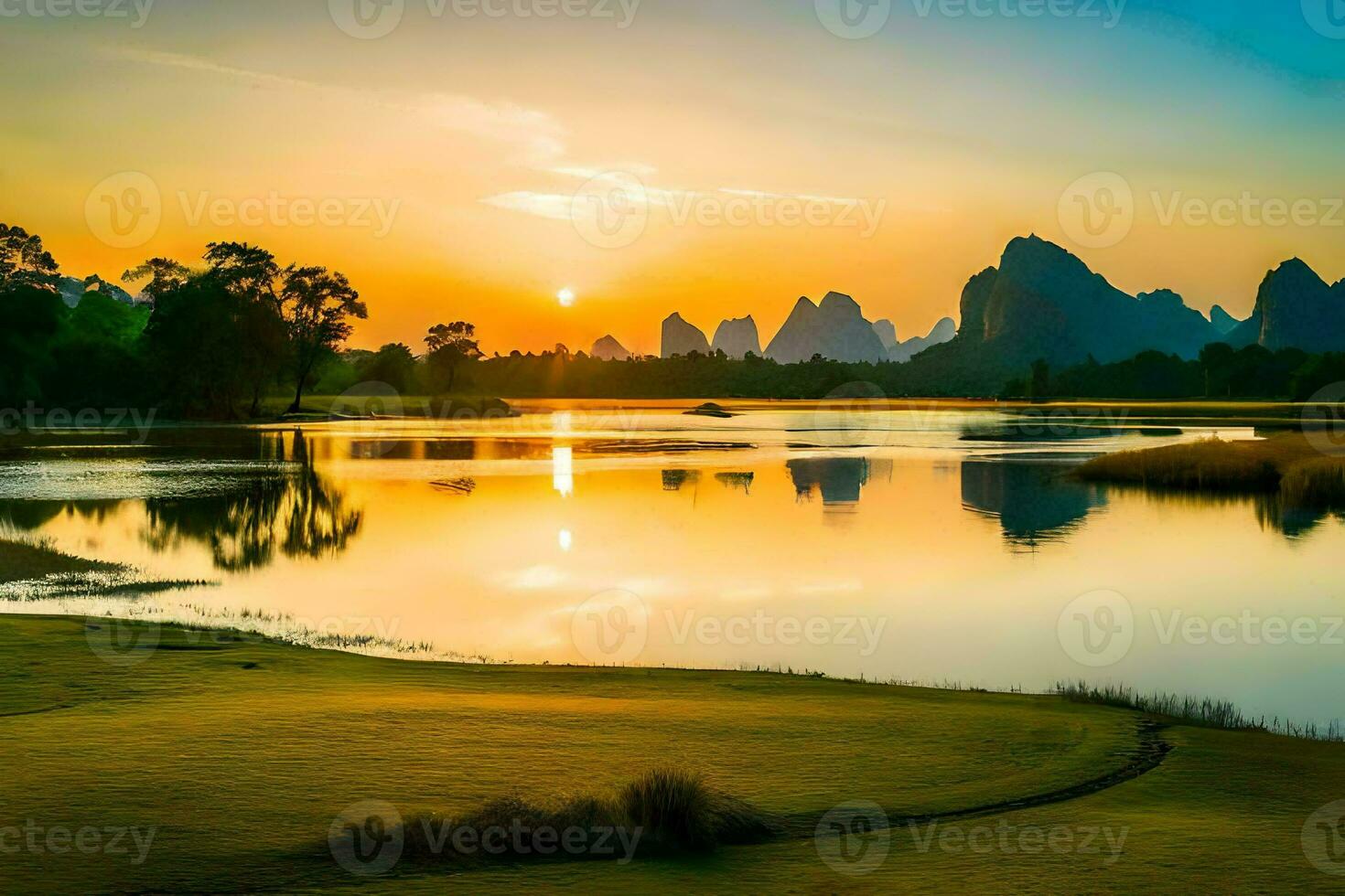 the li river, china, sunrise, mountains, water, landscape, hd wallpaper. AI-Generated 31935755 ...