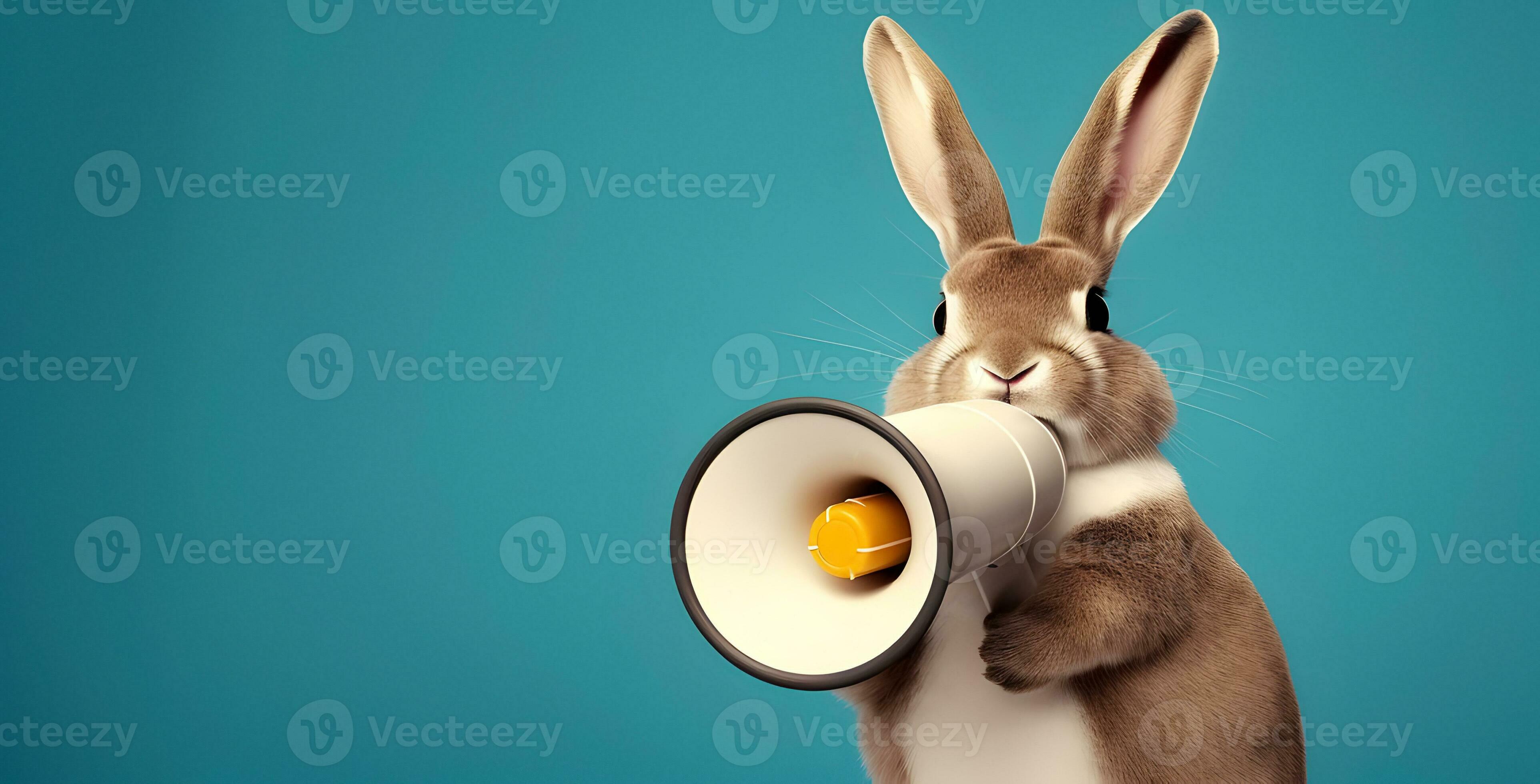Rabbit announcing using hand speaker. Notifying, warning, announcement ... Rabbit announcing using hand speaker. Notifying, warning, announcement ...