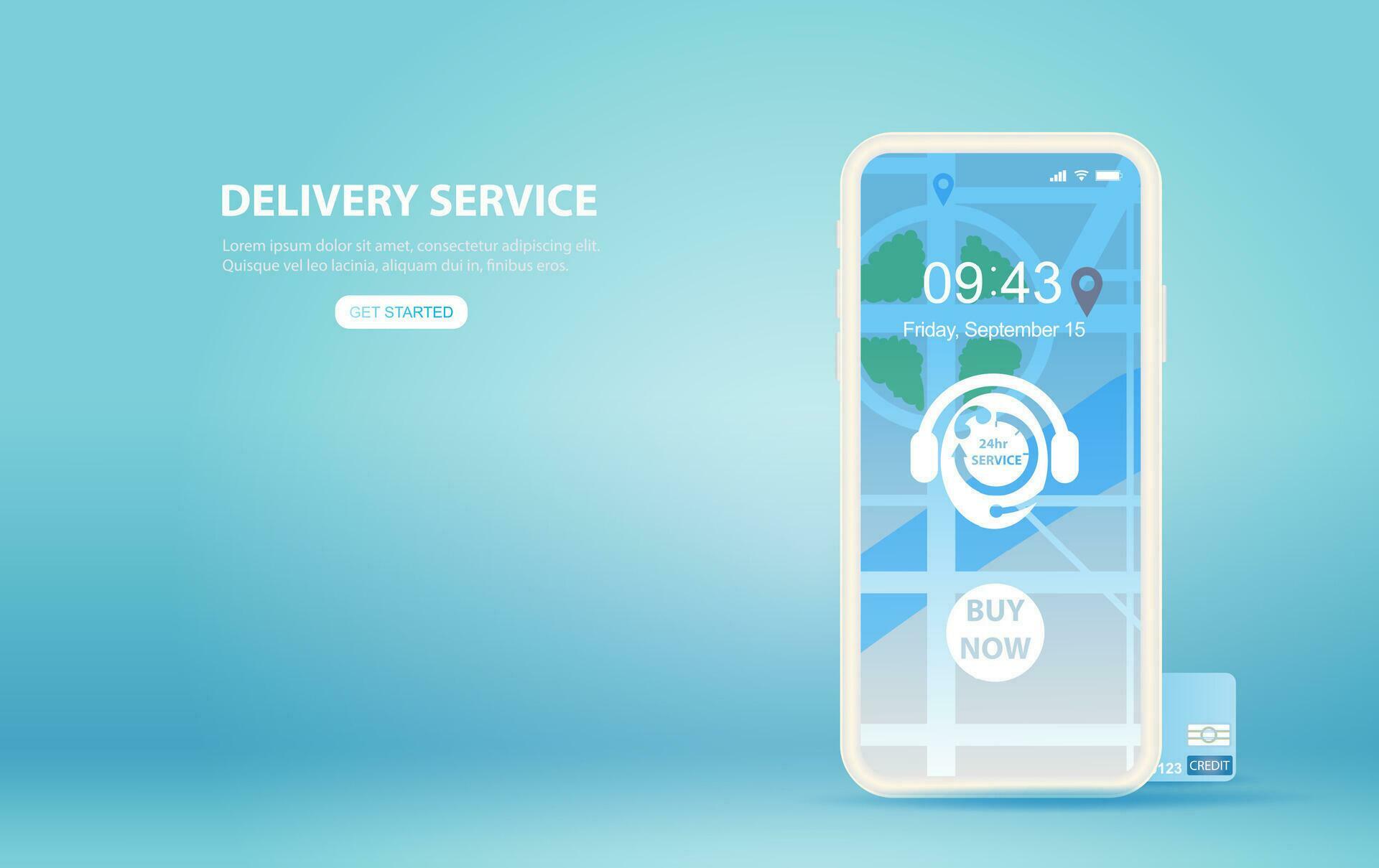 illustration of smartphone with Online delivery service application concept.Creative Paper cut ...