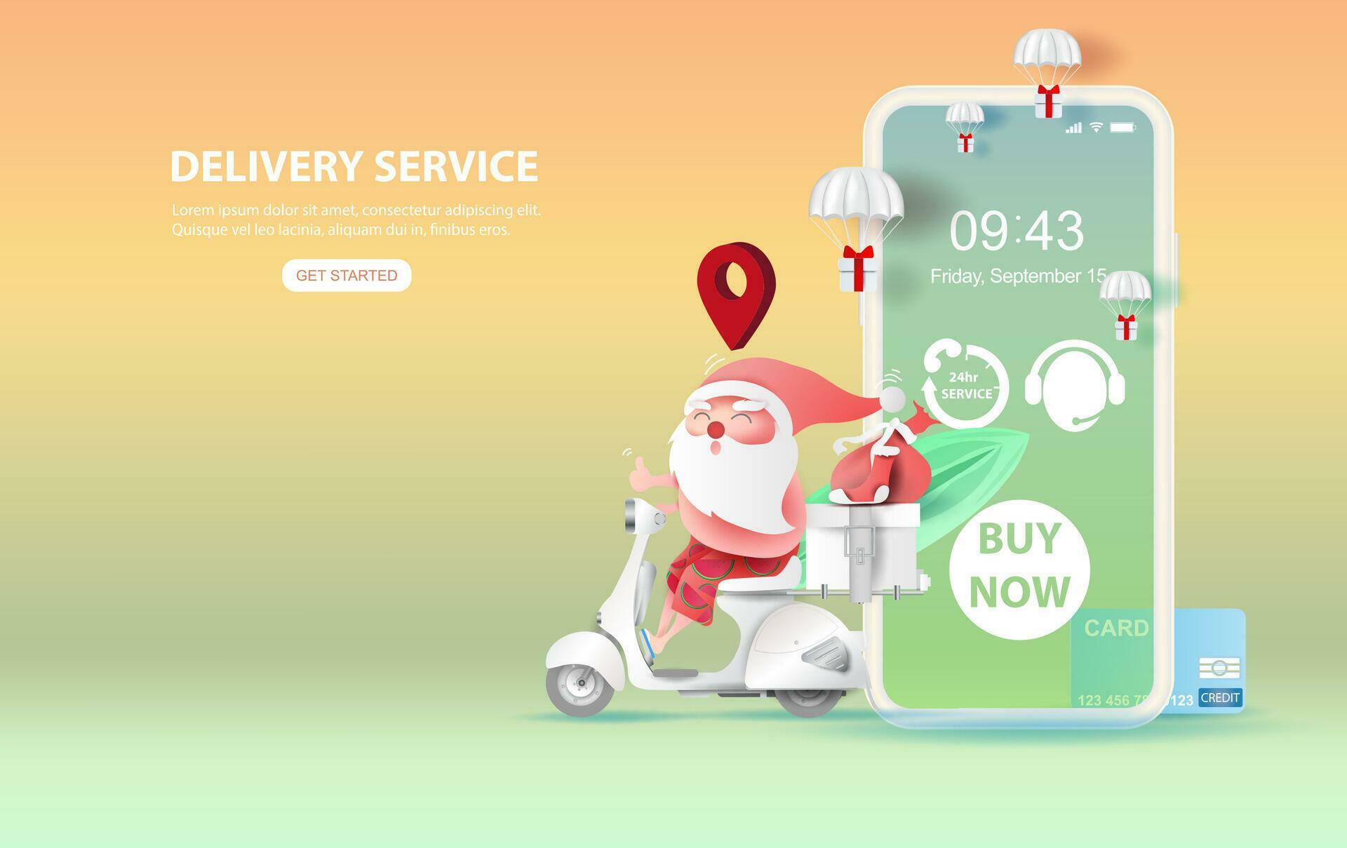 illustration of smartphone with Online delivery service application concept. Summer season.Paper ...