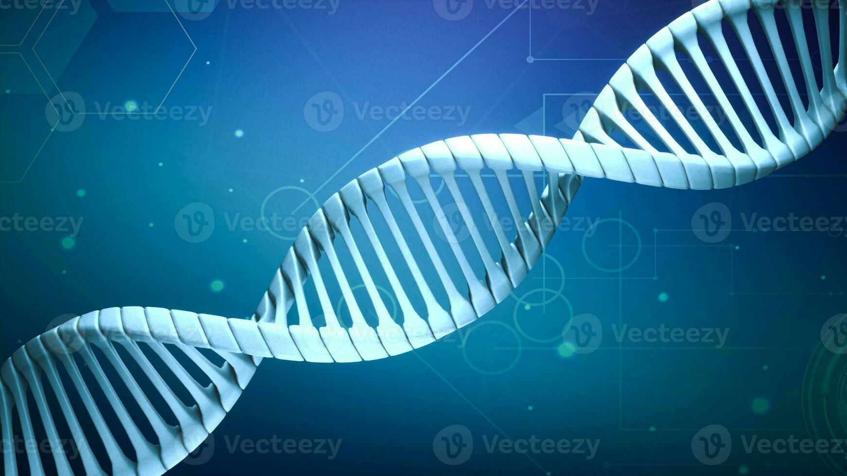 Model Abstract DNA 3d rendering animation on dark blue background. blue glowing rotating DNA ...