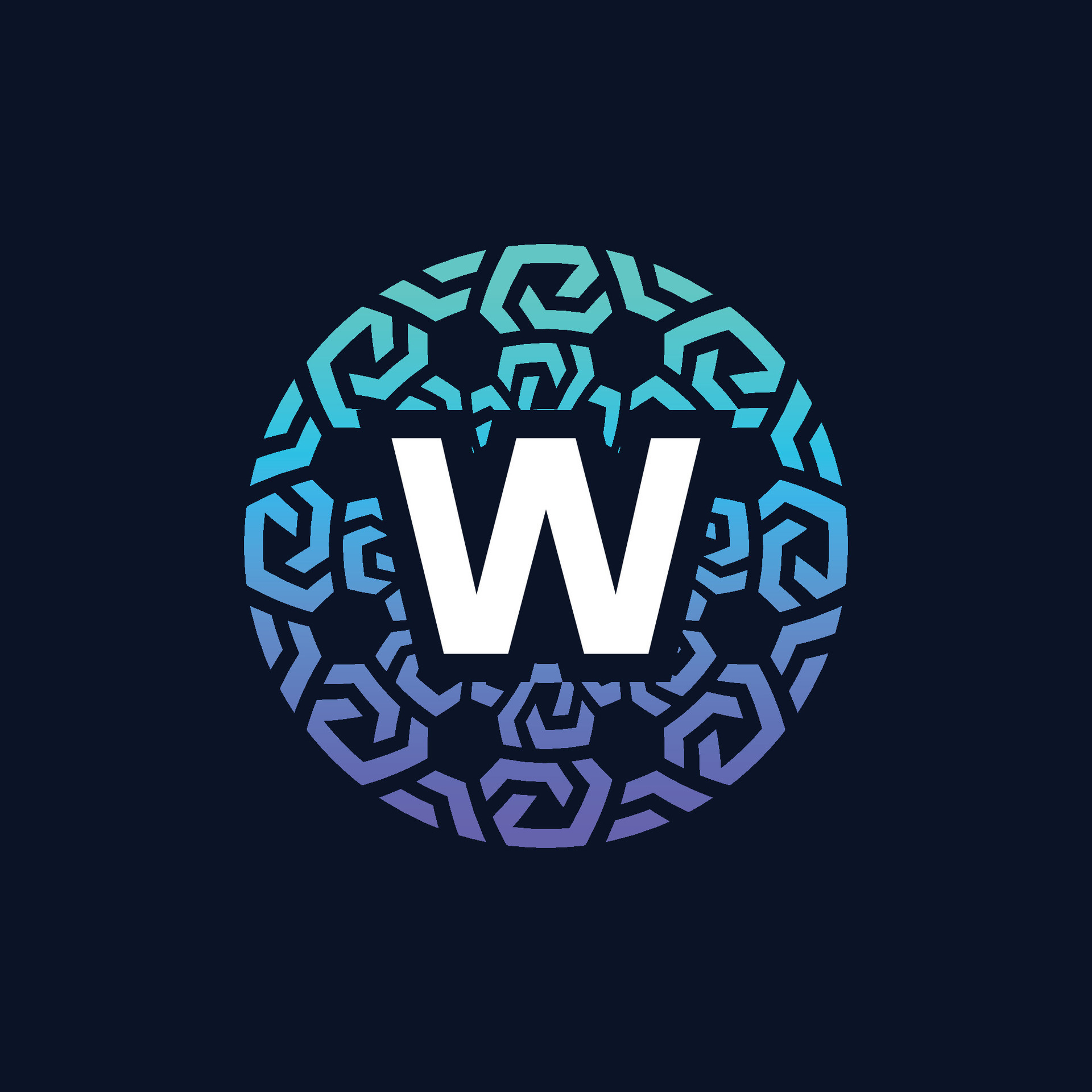 modern and bold initial letter W alphabet technology connection circle ...