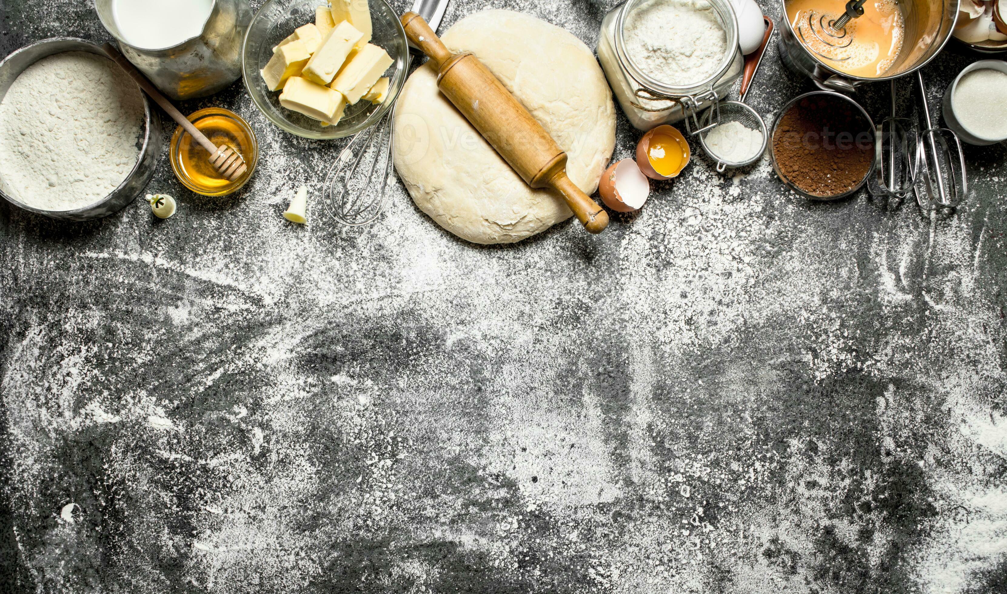 Dough background. Fresh dough with a variety of ingredients on rustic background. 32022583 Stock ...