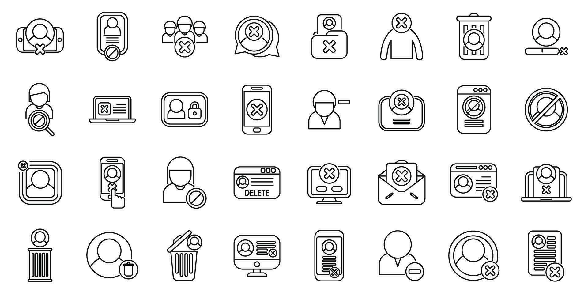 Deleting Social Account Icons Set Outline Vector Delete App 32035443 Vector Art At Vecteezy