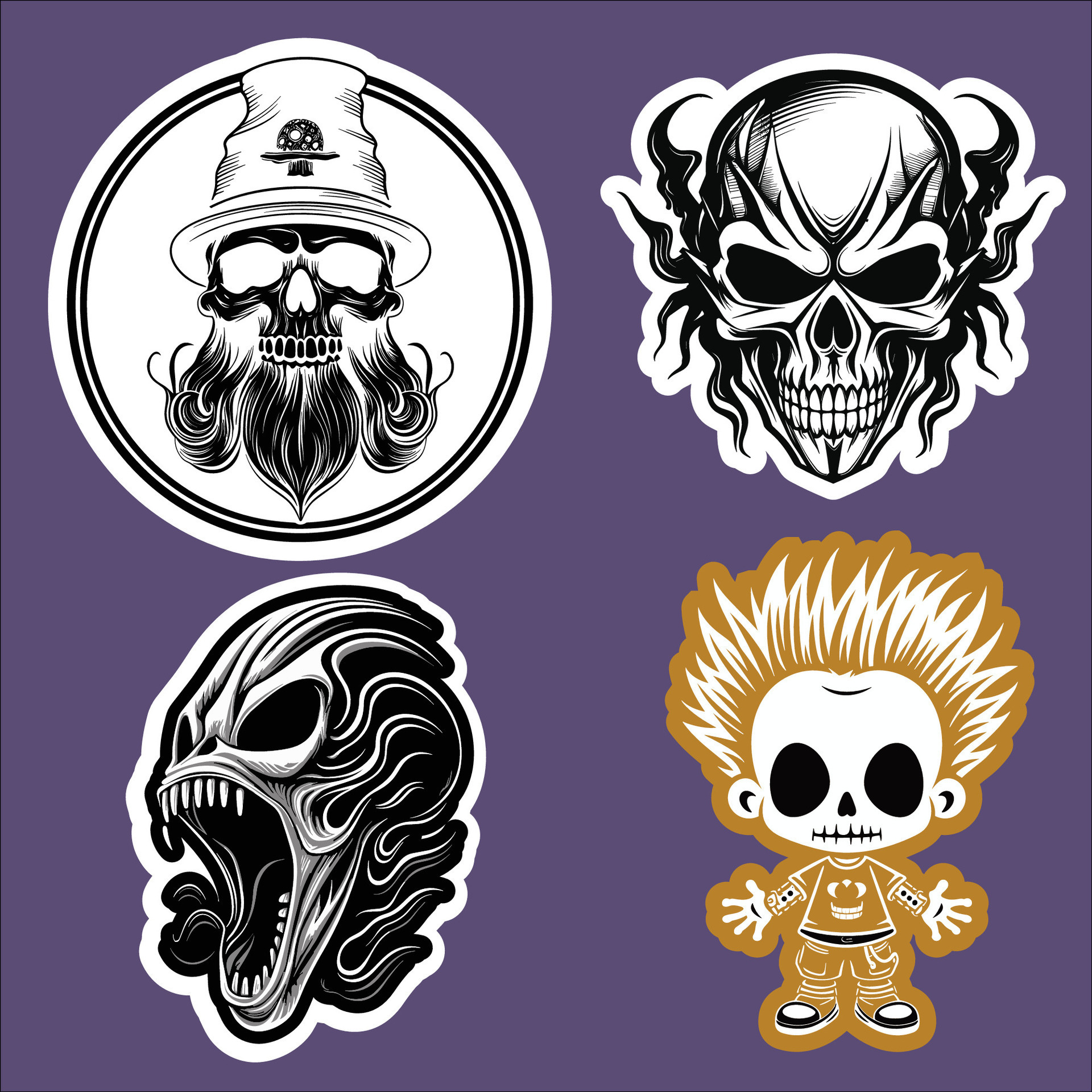 The Skull and Skeleton Sticker Collection 32040475 Vector Art at Vecteezy