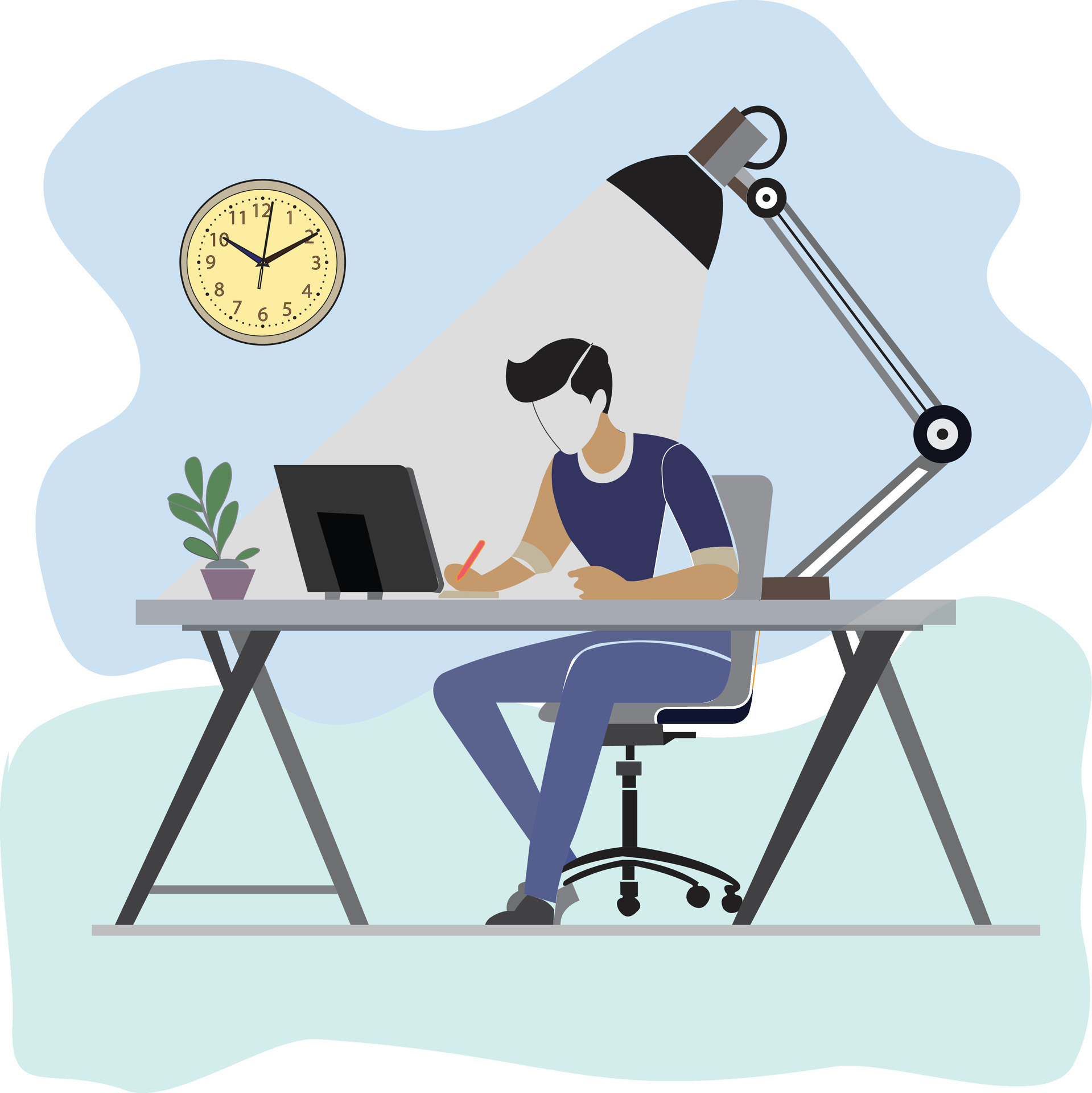 Computer Desk Vector Illustration With Man 32041367 Vector Art At Vecteezy