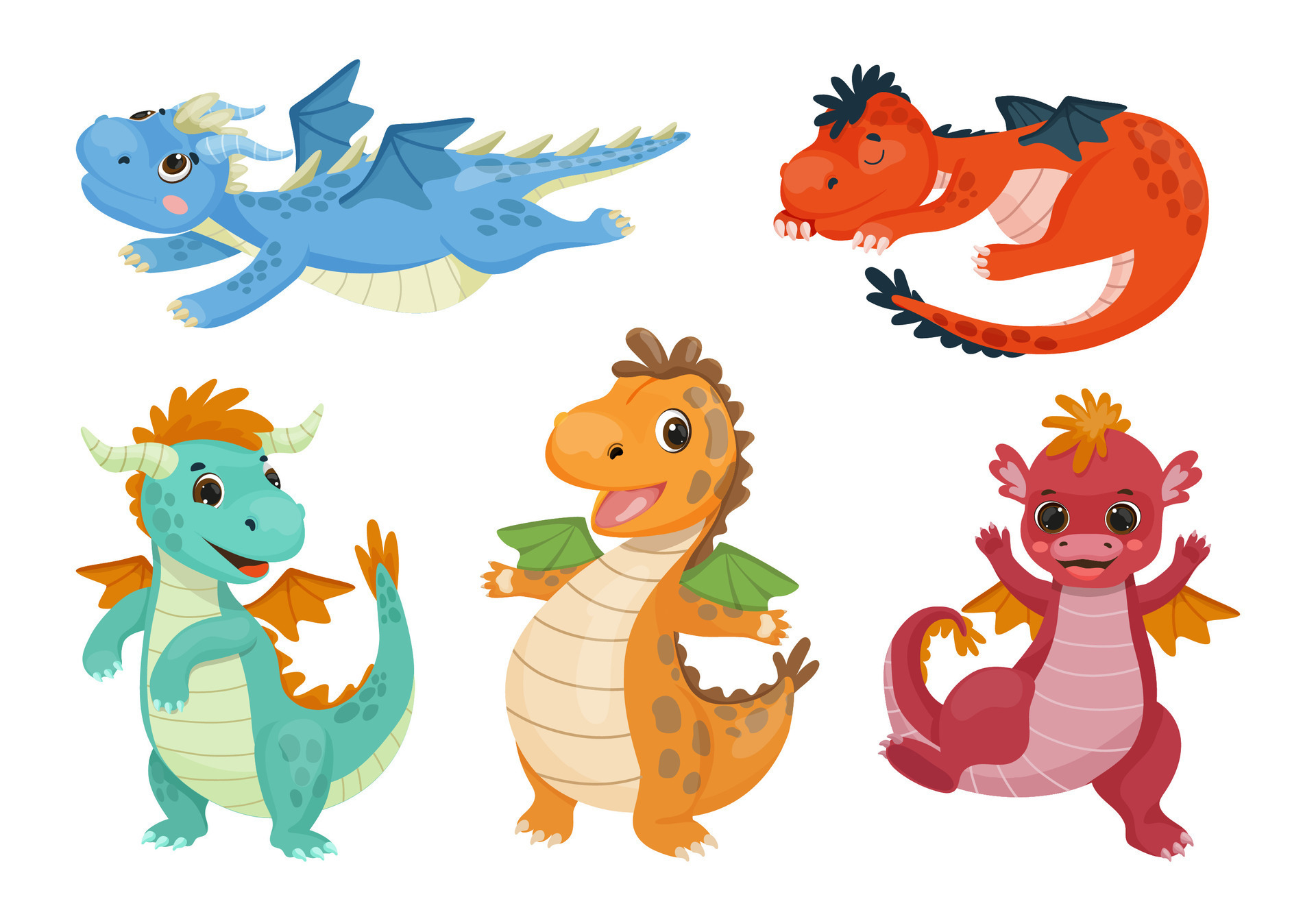 Collection of Dragons in Cartoon Style 32044841 Vector Art at Vecteezy