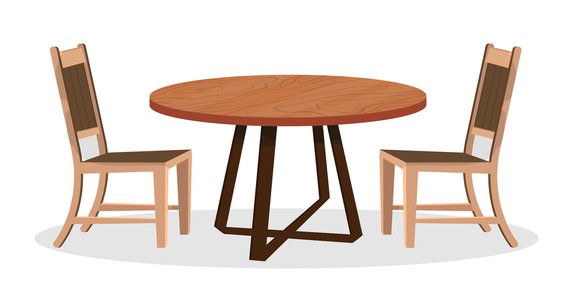 Vector flat illustration of wooden table and two chairs on white ...