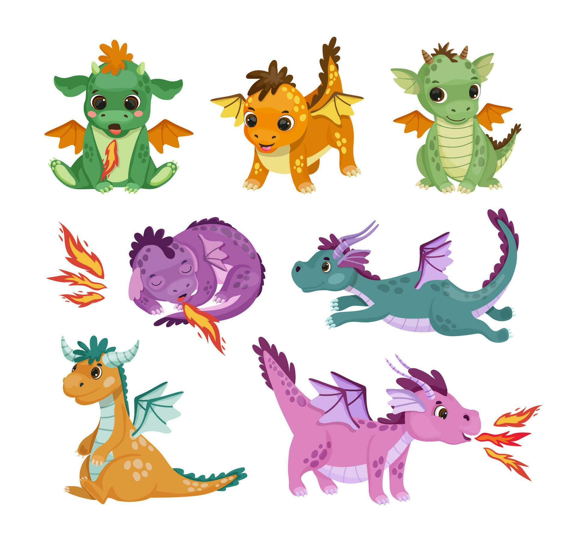 Collection of Dragons in Cartoon Style 32046067 Vector Art at Vecteezy