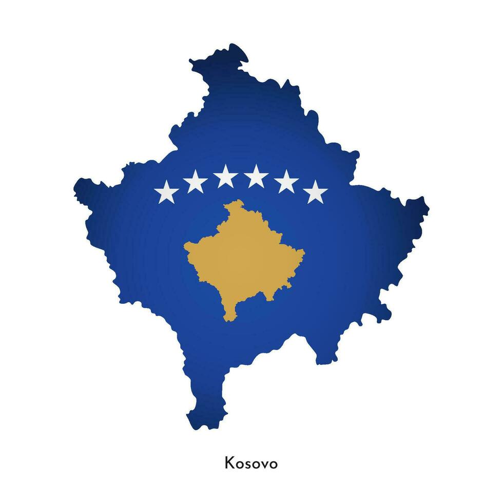 Vector Illustration With Kosovo National Flag With Shape Of This Map Simplified Volume Shadow