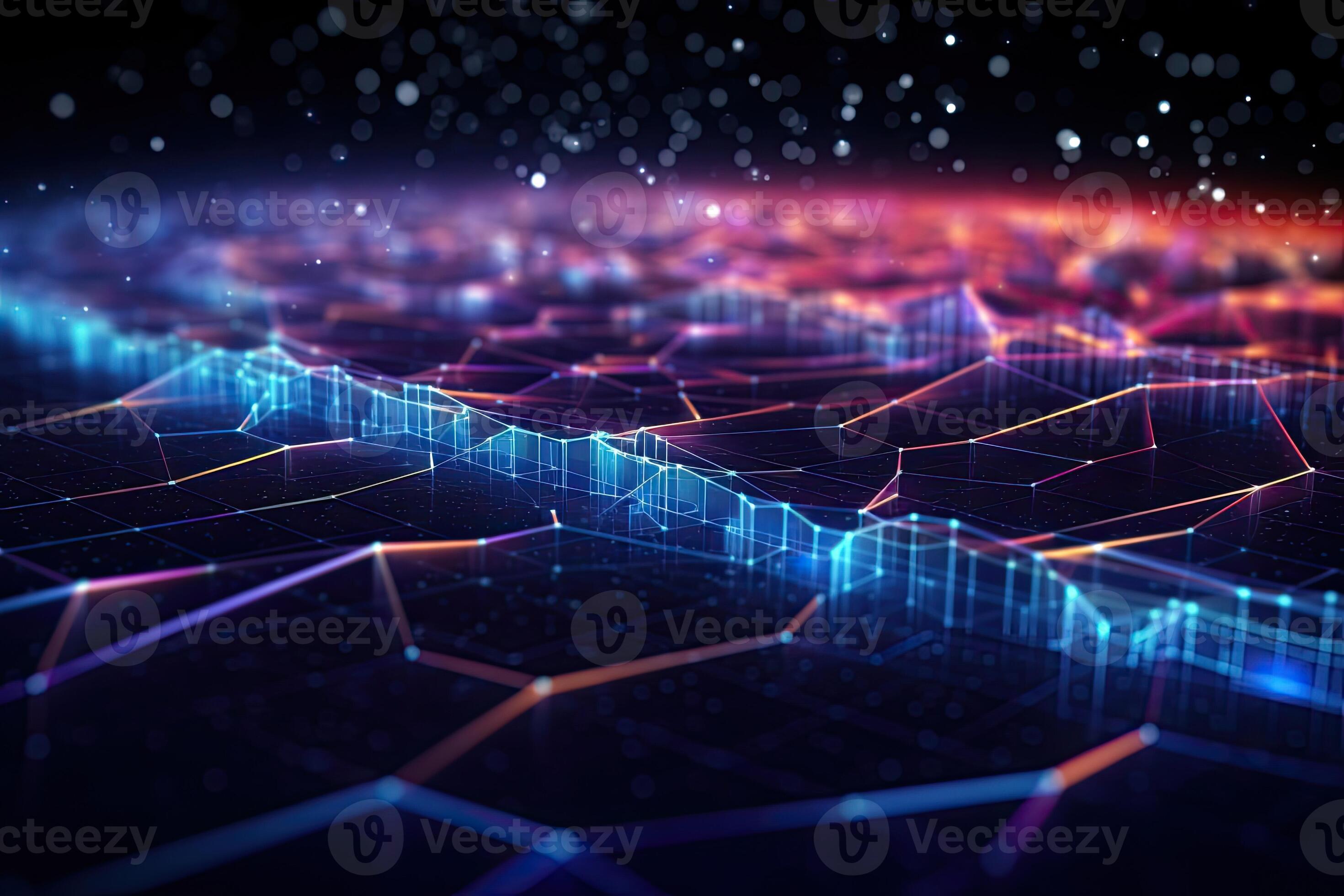 Futuristic technology background with glowing lines and dots. 3d rendering, Cyber big data flow ...