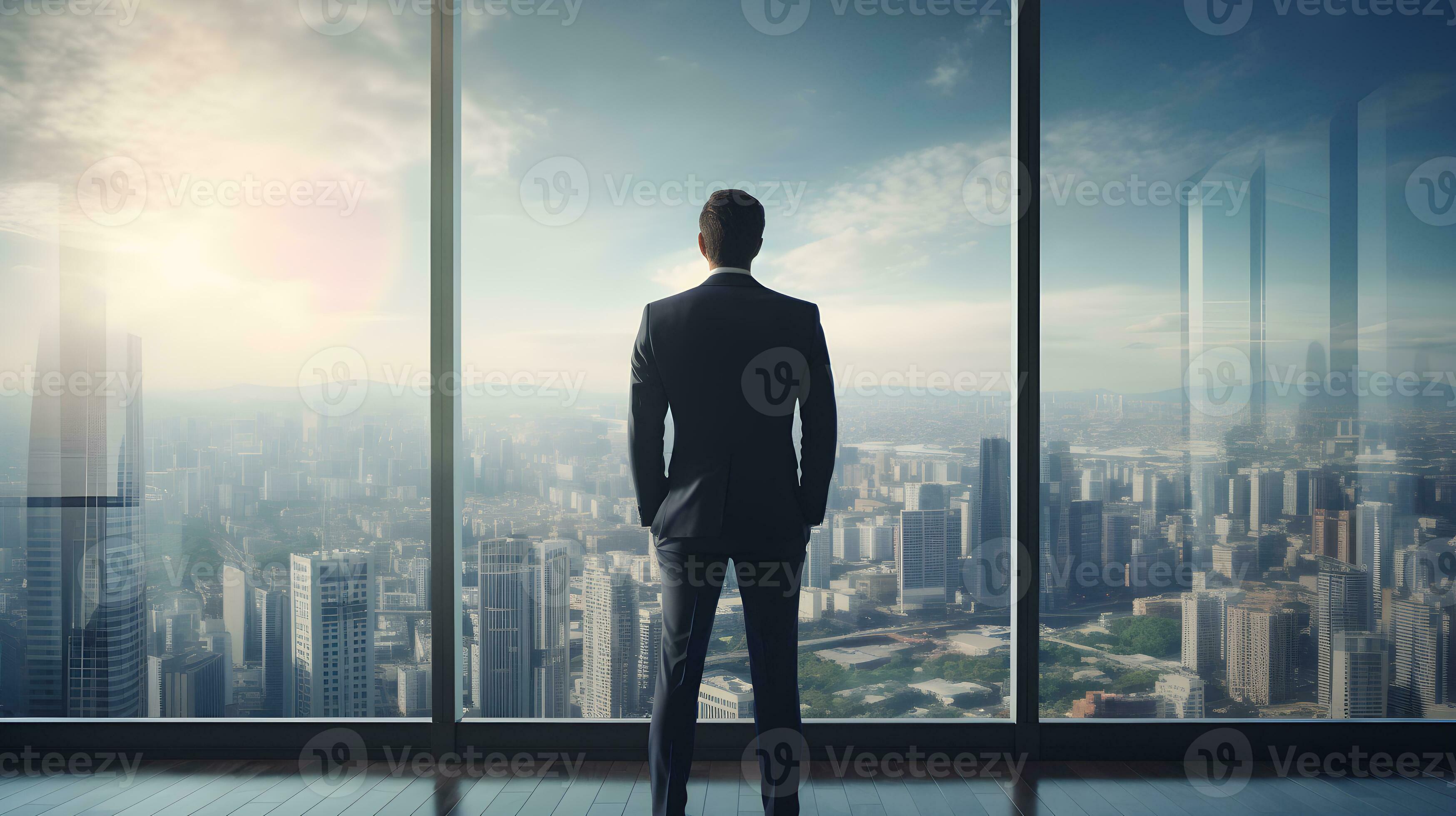 lleno longitud espalda ver de exitoso empresario en traje en pie en ... lleno longitud espalda ver de exitoso empresario en traje en pie en ...
