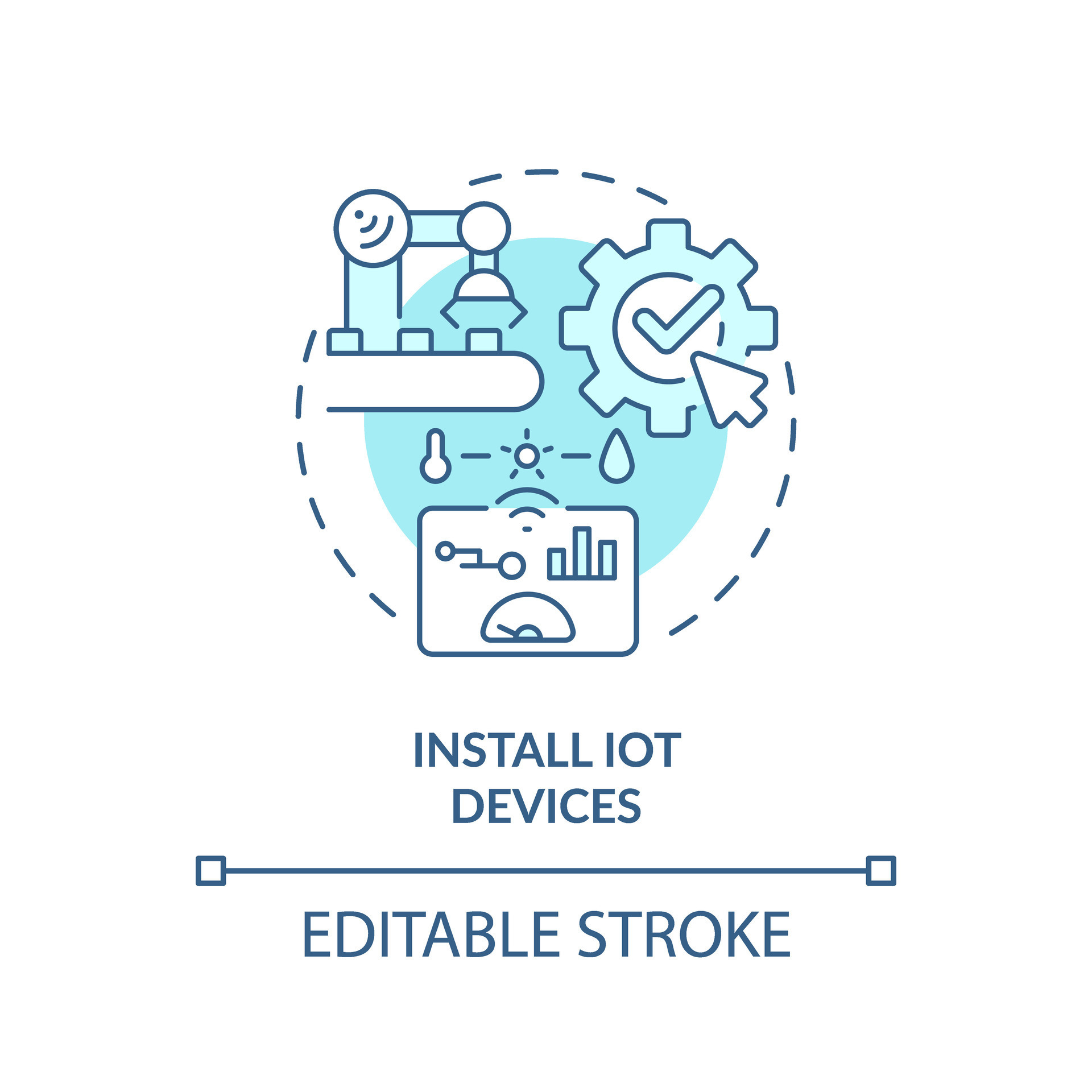 2D editable blue icon install IOT devices concept, isolated vector ...