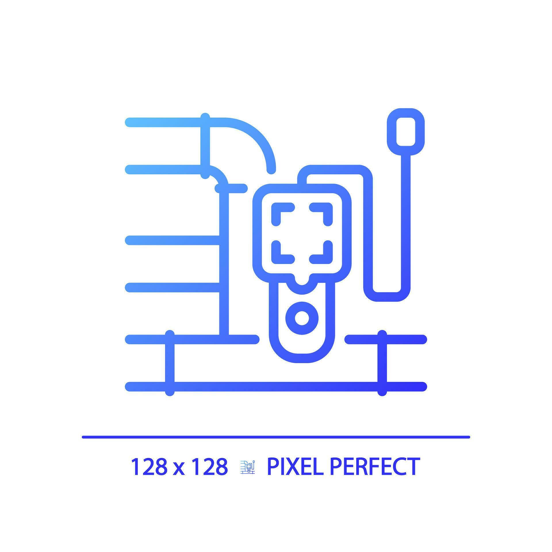 2D pixel perfect gradient pipeline and device icon, isolated vector, blue thin line illustration ...