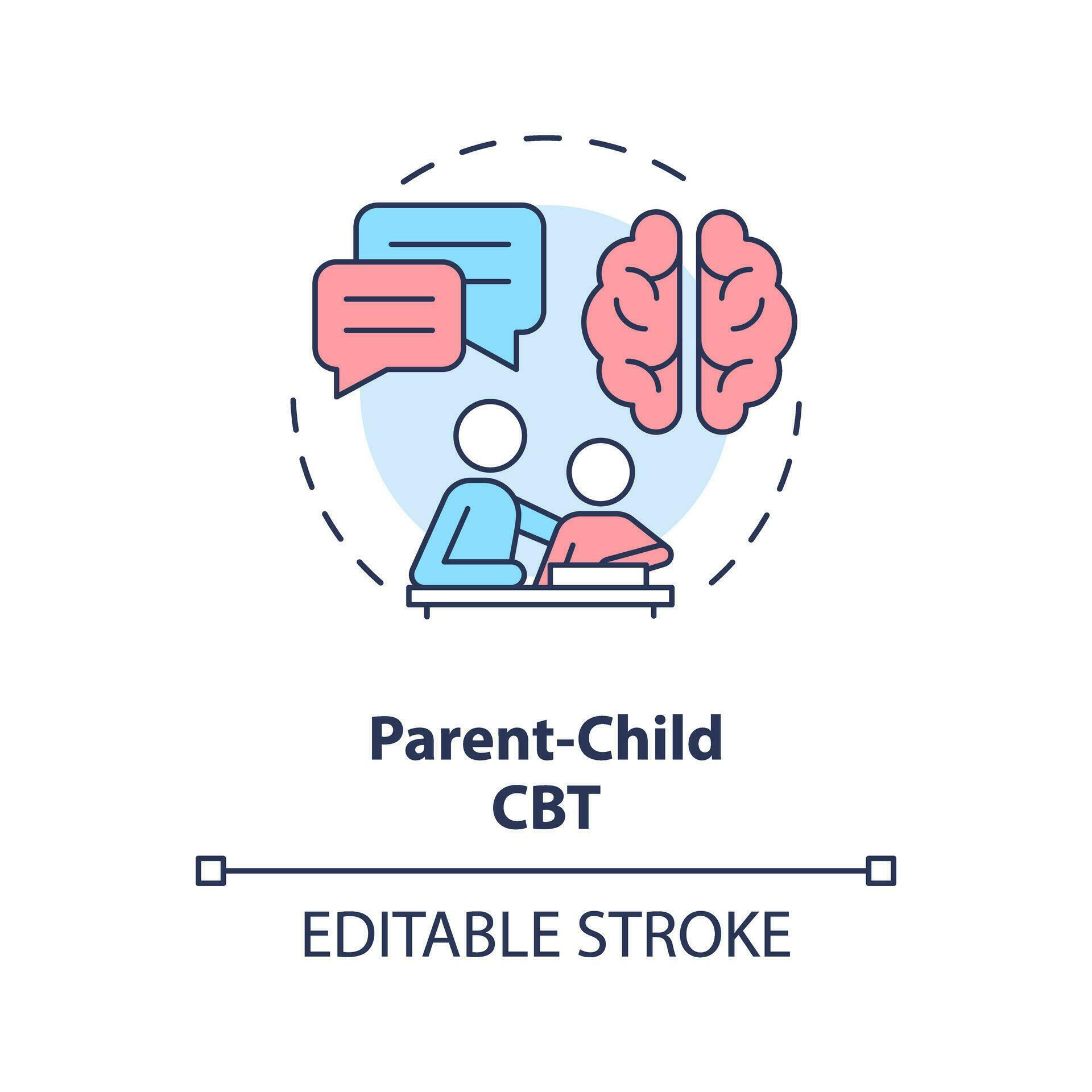 2D editable parent child CBT thin line icon concept, isolated vector, multicolor illustration ...