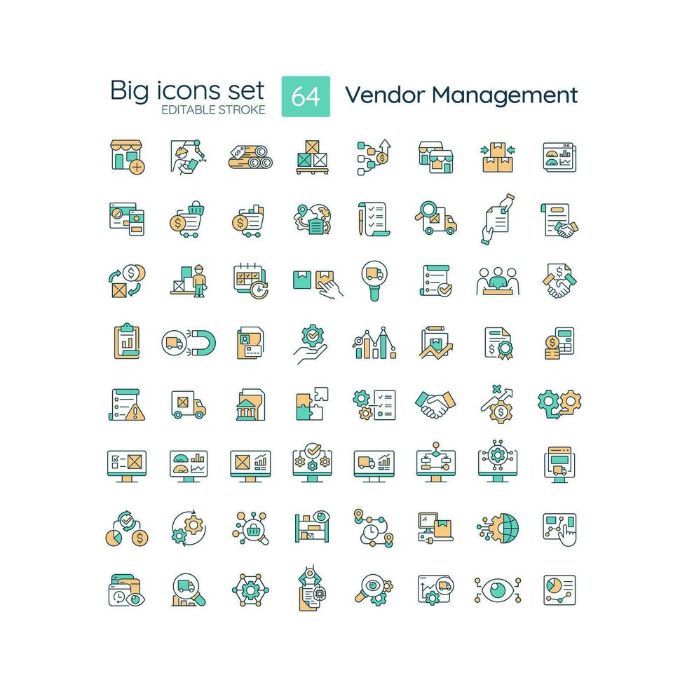 2D editable multicolor big line icons set representing vendor ... 2D editable multicolor big line icons set representing vendor ...