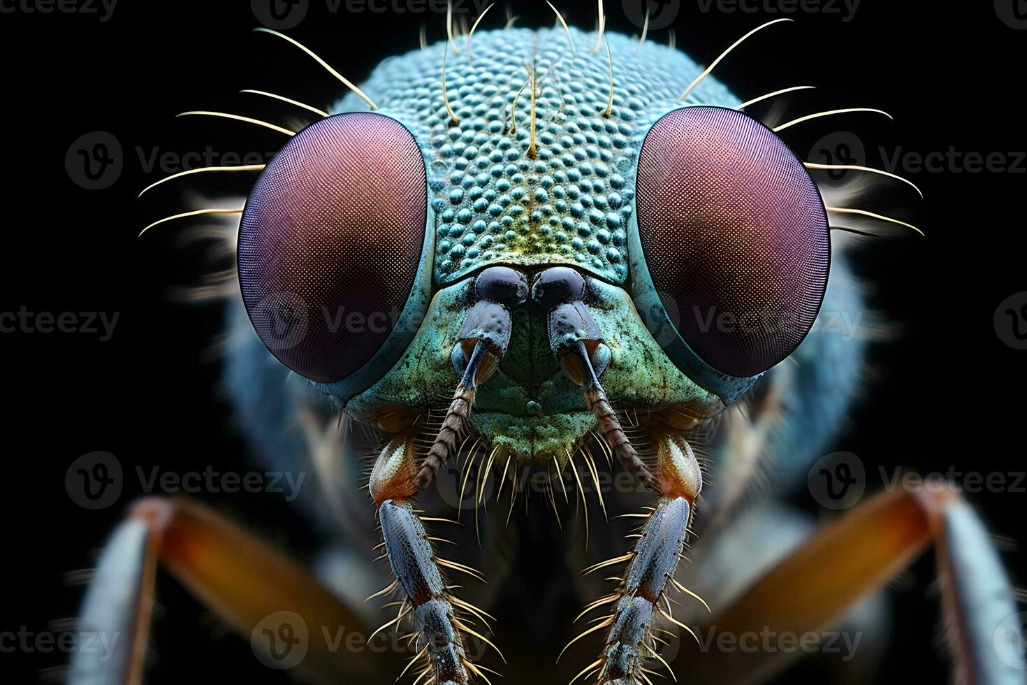 An extreme close up view of a fly face isolated on black background ... An extreme close up view of a fly face isolated on black background ...