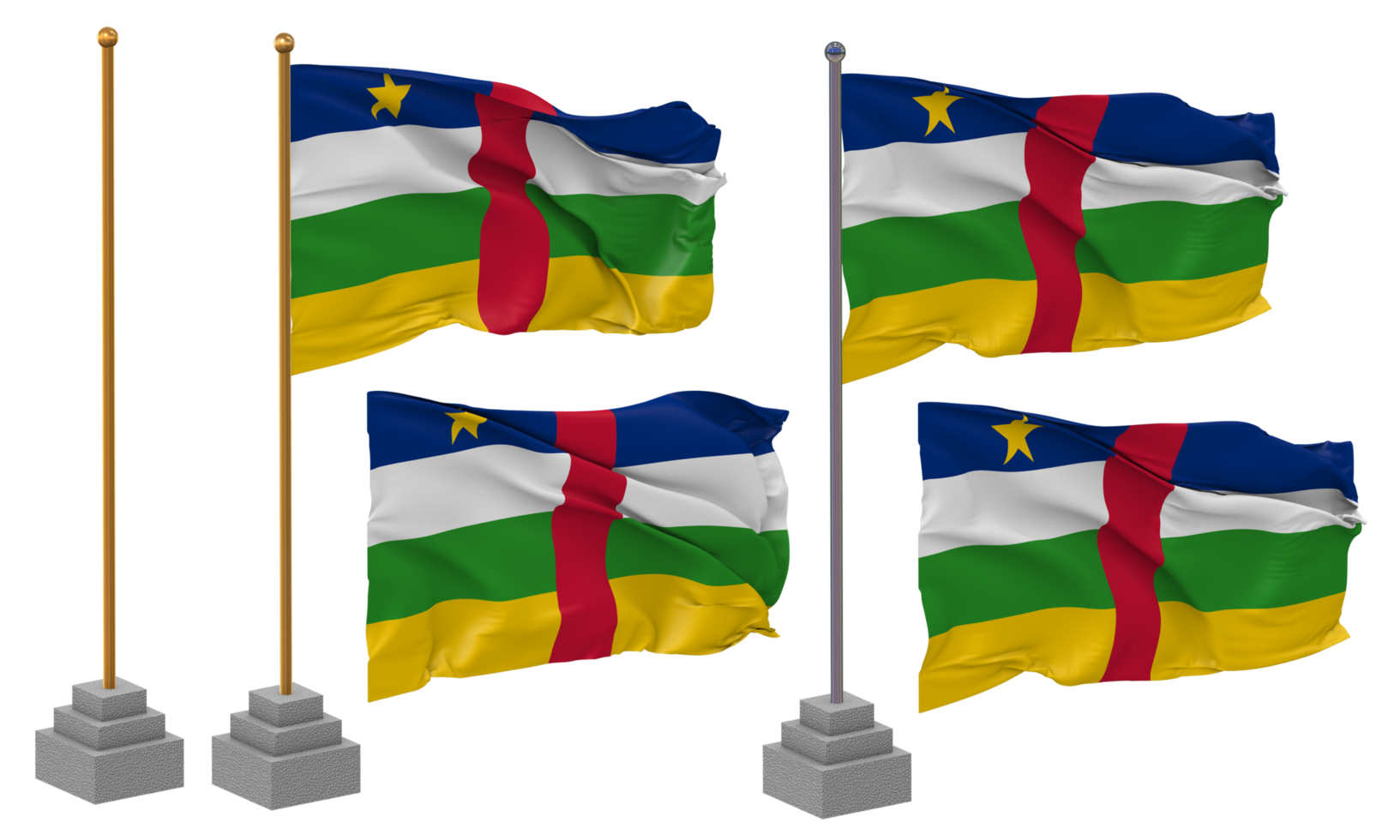 Central African Republic Flag Waving Different Style With Stand Pole