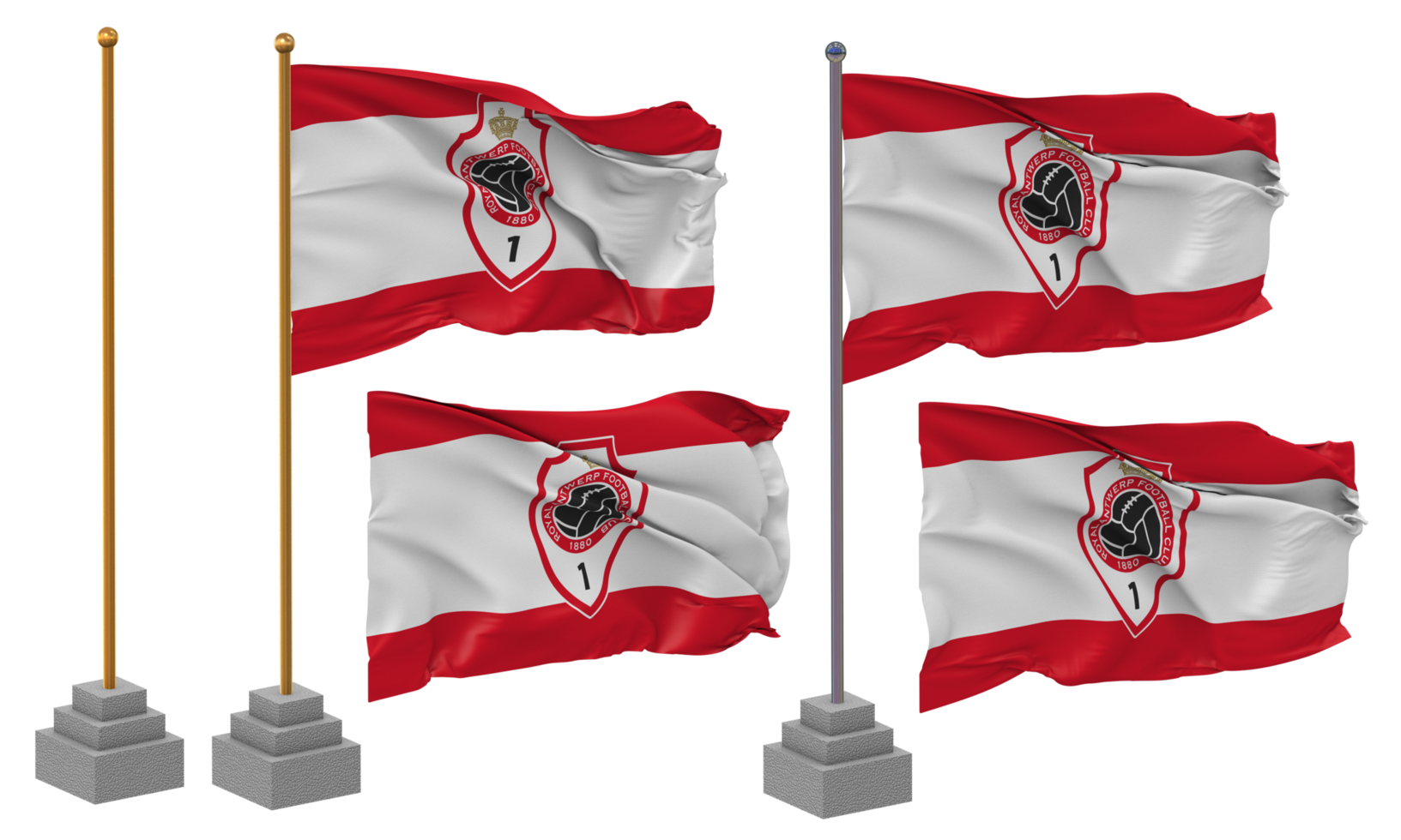 Royal Antwerp Football Club Flag Waving Different Style With Stand Pole Isolated 3d Rendering